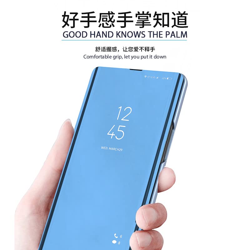 OOPKINS Compatible with Samsung Galaxy A14 5G Case Luxury Bookstyle Clear View Window Electroplate Stand Full Body Protective Flip Folio Slim Cover for Samsung Galaxy A14 5G PU Mirror Blue MX