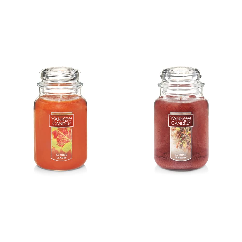 Yankee Candle Autumn Leaves and Autumn Wreath Scented 22oz Large Jar Candles Bundle (2-Pack)