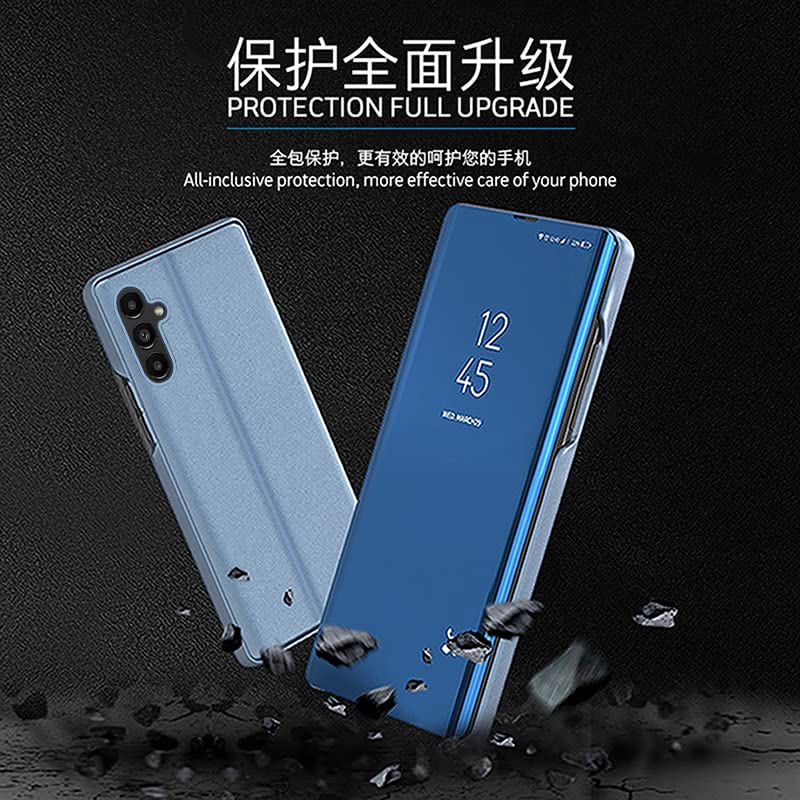 OOPKINS Compatible with Samsung Galaxy A14 5G Case Luxury Bookstyle Clear View Window Electroplate Stand Full Body Protective Flip Folio Slim Cover for Samsung Galaxy A14 5G PU Mirror Blue MX