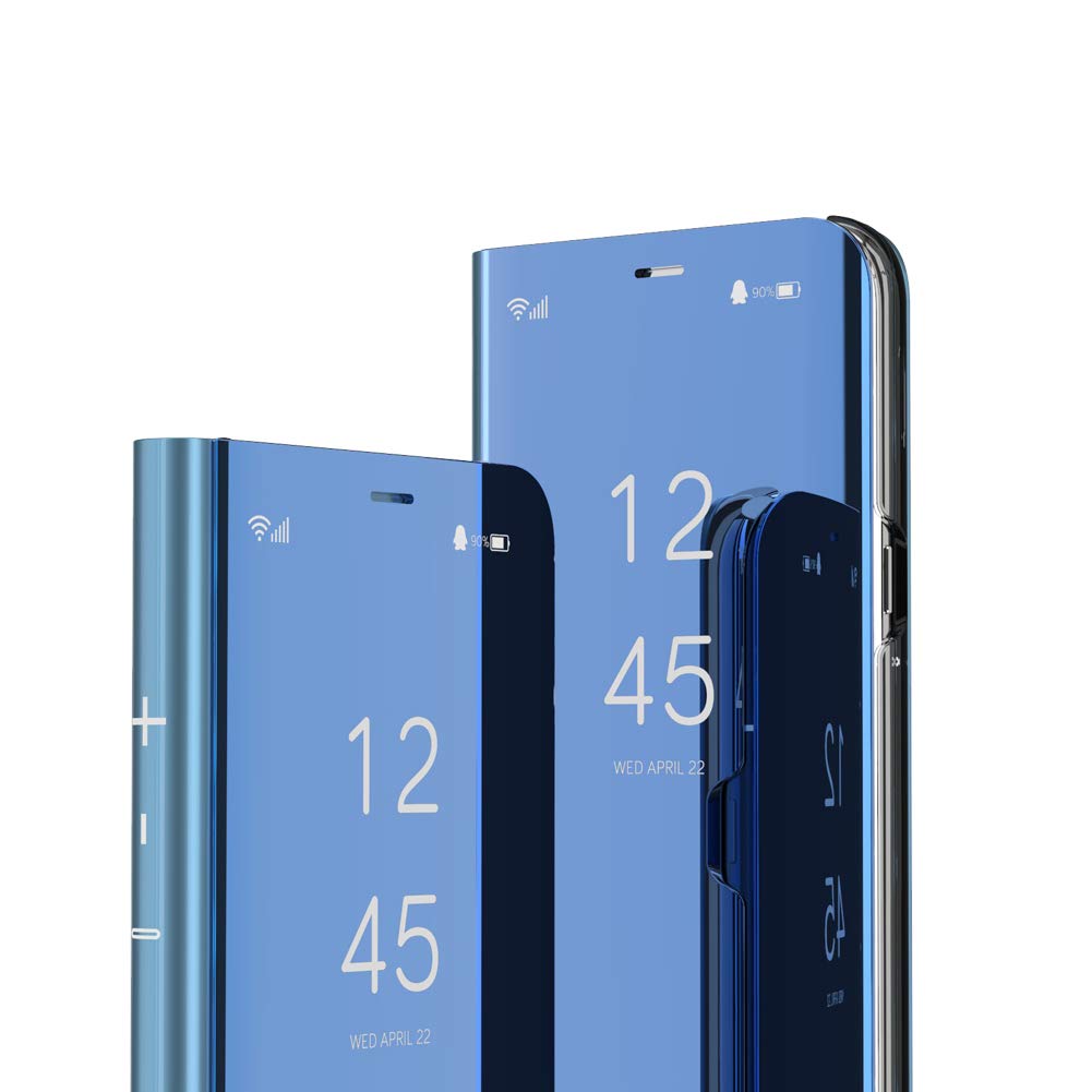 OOPKINS Compatible with Samsung Galaxy A14 5G Case Luxury Bookstyle Clear View Window Electroplate Stand Full Body Protective Flip Folio Slim Cover for Samsung Galaxy A14 5G PU Mirror Blue MX