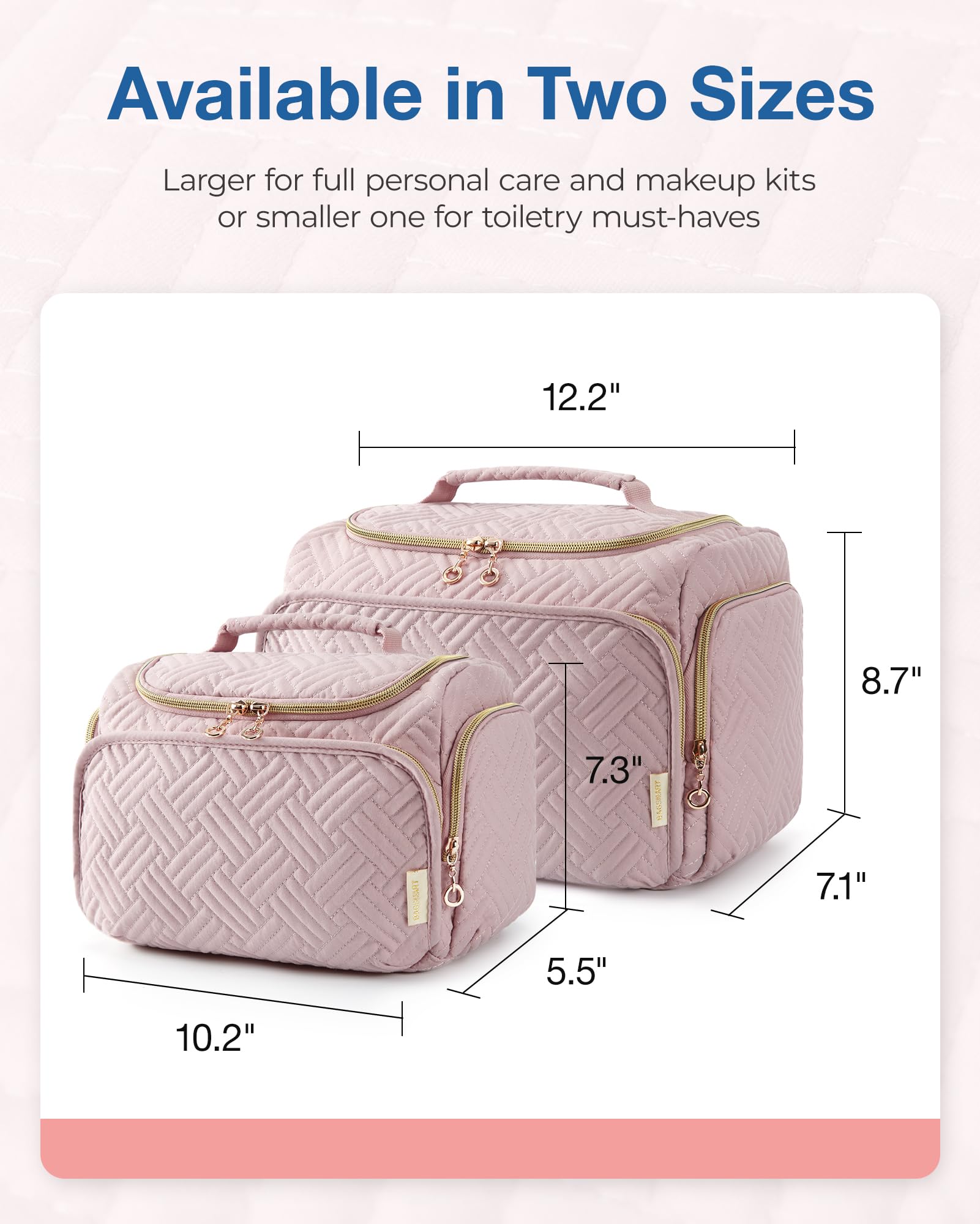 BAGSMART Travel Toiletry Bag, Large Wide-open Makeup Cosmetic Travel Bag for Toiletries with Handle, Pink-L