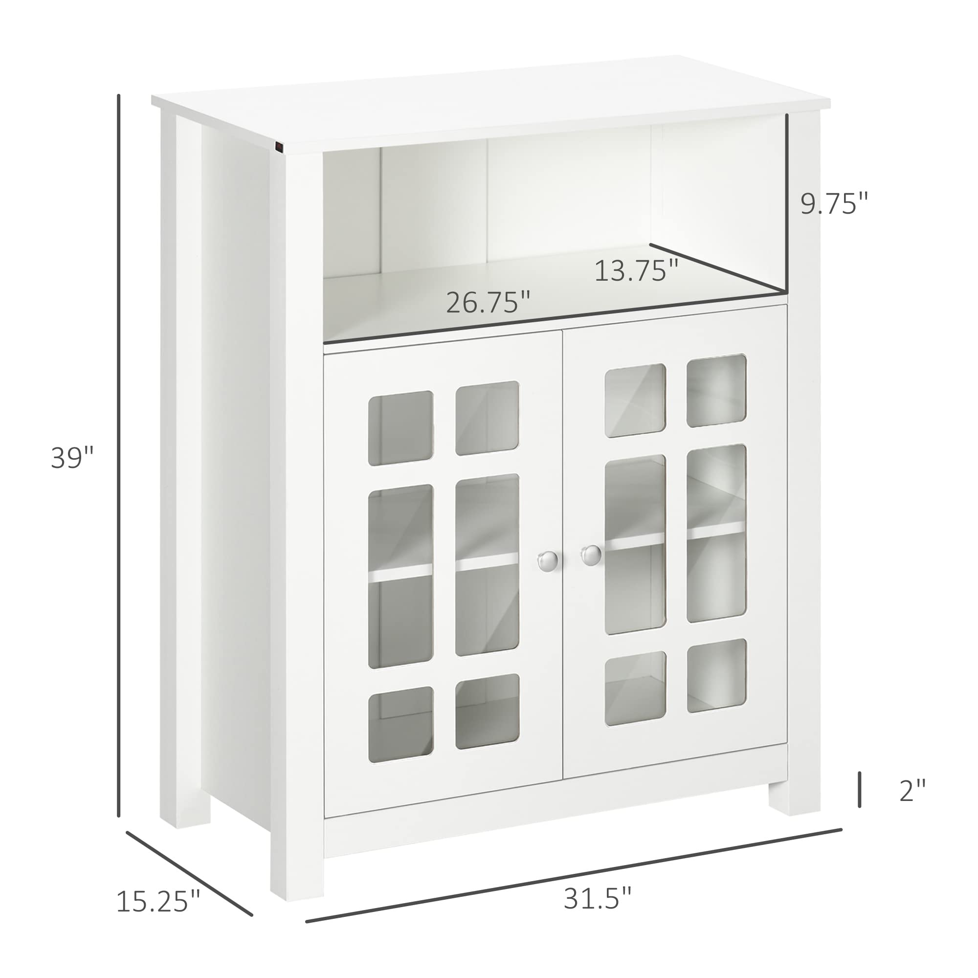 HOMCOM Buffet Cabinet, Kitchen Storage Cabinet, Sideboard with Double Glass Doors for Living Room, White