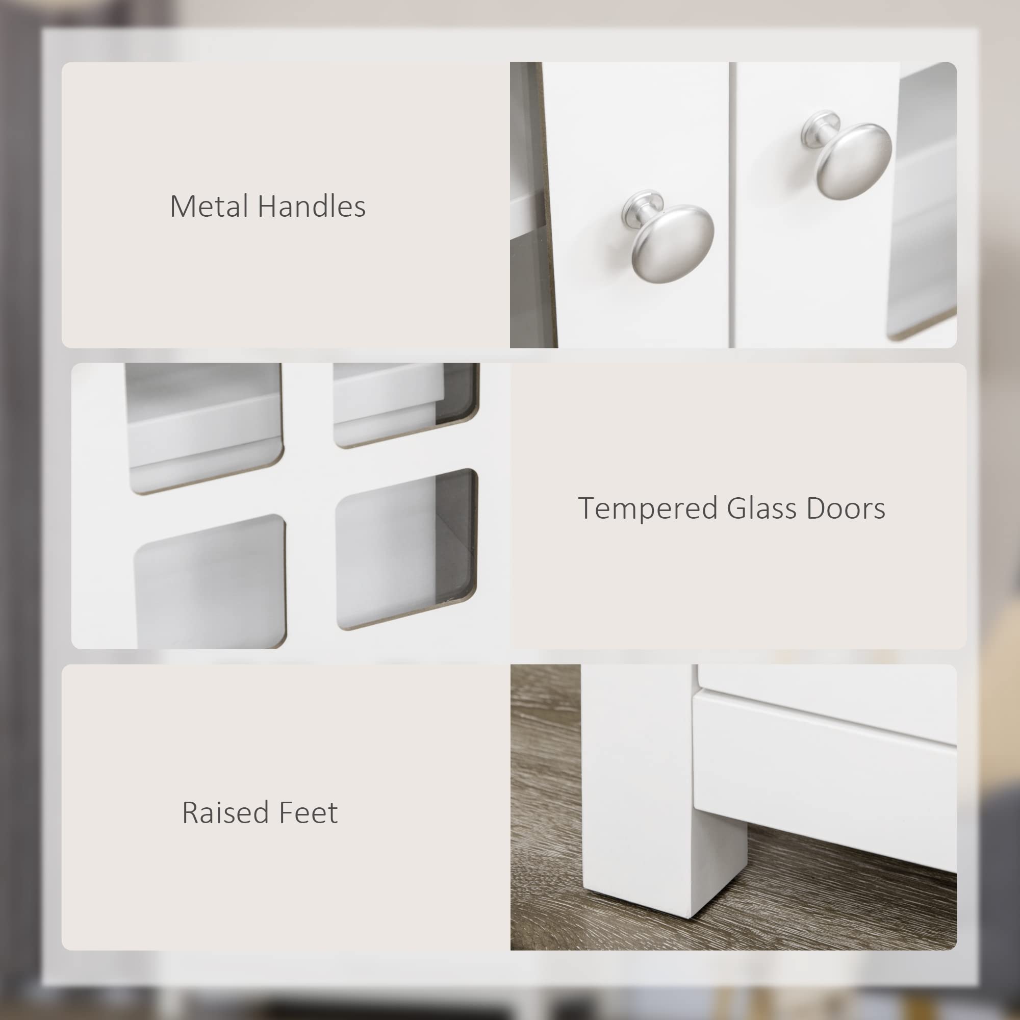 HOMCOM Buffet Cabinet, Kitchen Storage Cabinet, Sideboard with Double Glass Doors for Living Room, White