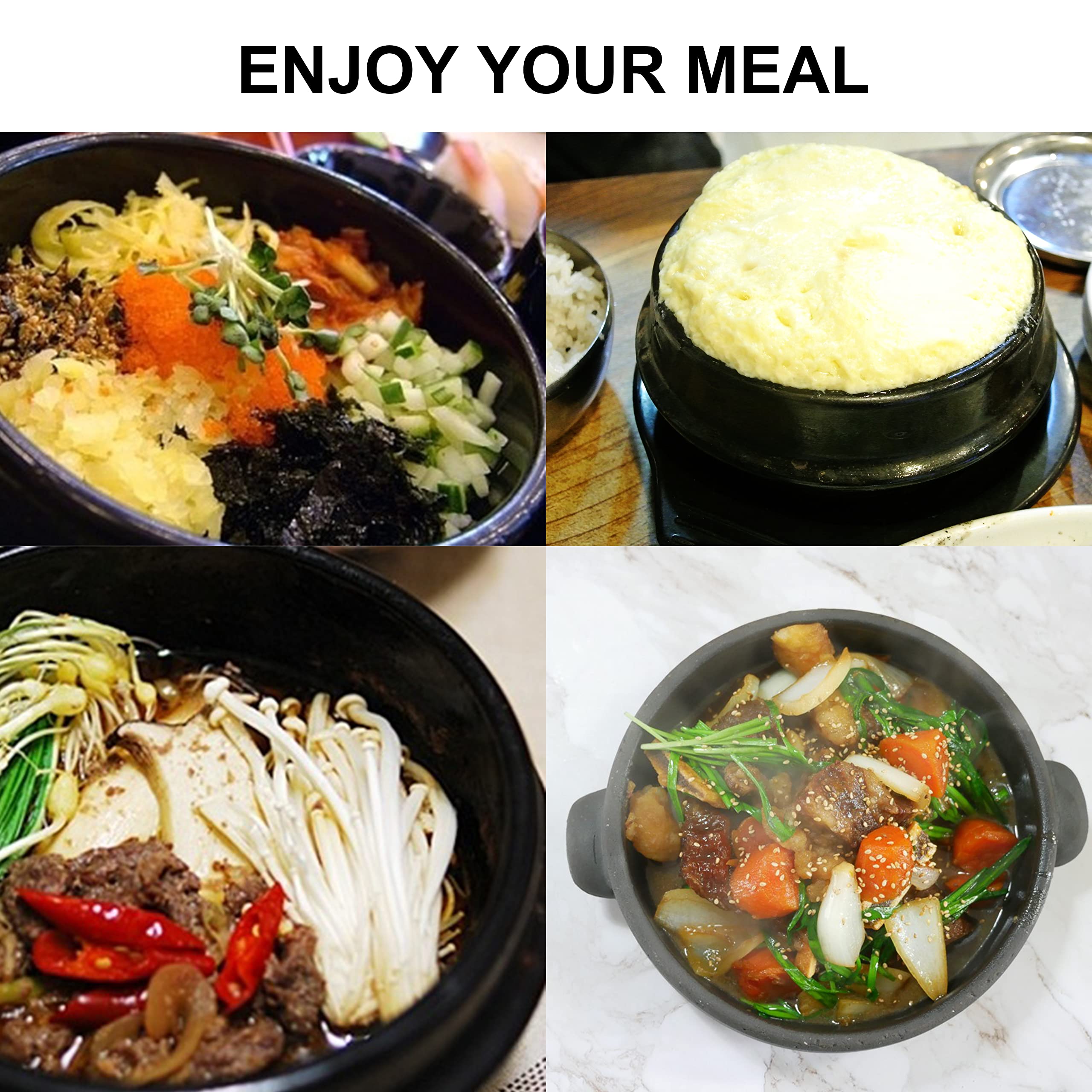 JOVELY Korean Stone Bowl Set, Authentic Ttukbaegi Korean Earthenware Pot, Twice-Fired Natural Korean Clay Pot for Cooking, Microwave & Dishwasher-Safe