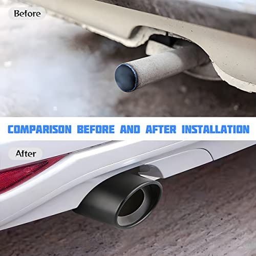 Exhaust Tips Stainless Steel, Car Exhaust Tail Muffler Tip Pipes Muffler Modification, Inlet 2.5" Outlet 3.2" Polished Finished Tail Pipe, Auto Replacement for Most Cars Sedans Trucks (Black/Straight)