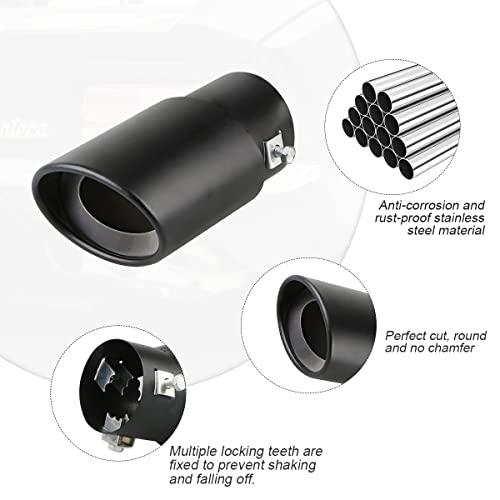 Exhaust Tips Stainless Steel, Car Exhaust Tail Muffler Tip Pipes Muffler Modification, Inlet 2.5" Outlet 3.2" Polished Finished Tail Pipe, Auto Replacement for Most Cars Sedans Trucks (Black/Straight)