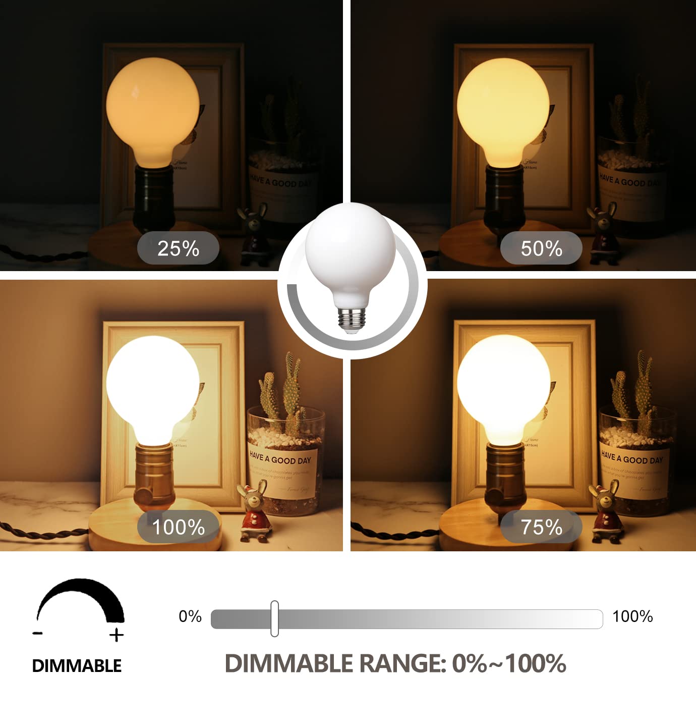 FUTIME G25/G80 LED Globe Light Bulbs, 5W LED Vintage Edison Bulb (40W Equivalent),Warm White 2700K,Dimmable Makeup Mirror Lights for Bedroom, Modern Sputnik Chandelier Light Bulbs Milky Glass 6 Pack