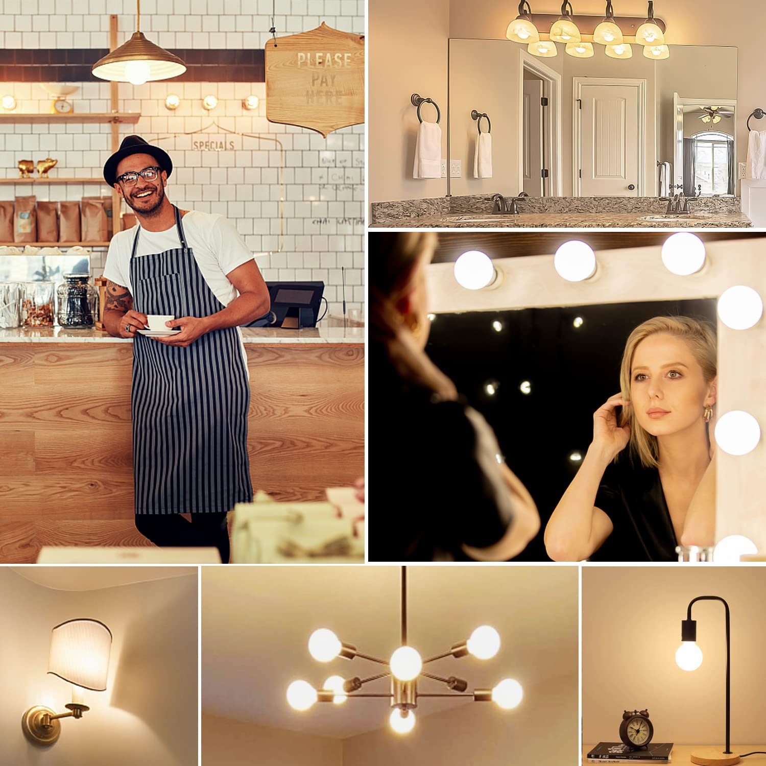 FUTIME G25/G80 LED Globe Light Bulbs, 5W LED Vintage Edison Bulb (40W Equivalent),Warm White 2700K,Dimmable Makeup Mirror Lights for Bedroom, Modern Sputnik Chandelier Light Bulbs Milky Glass 6 Pack
