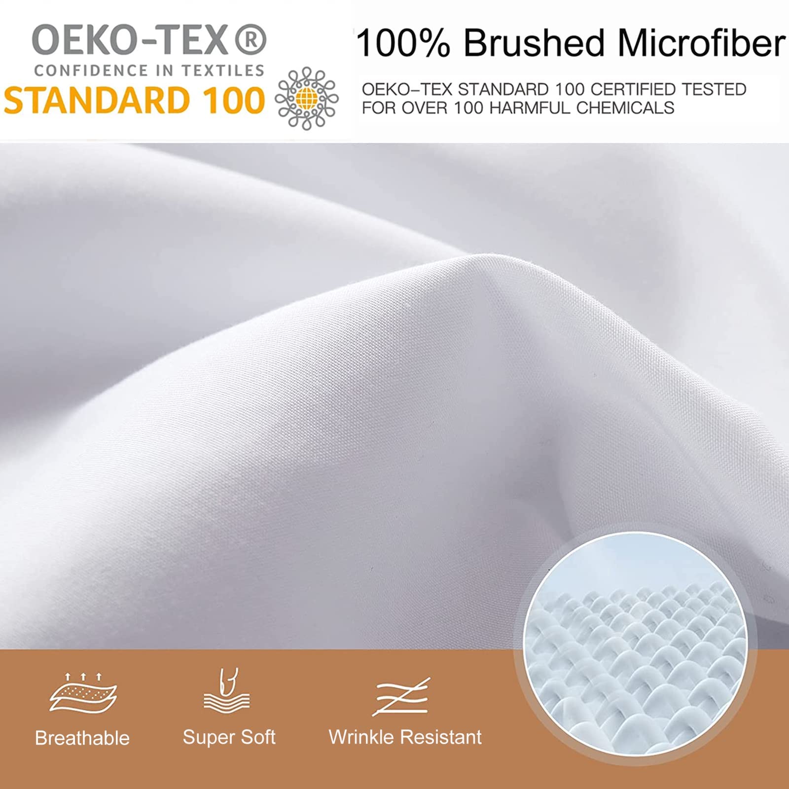 YIYEA Fitted Sheet Only, Premium Double Brushed Microfiber Deep Pocket Fitted Sheet Twin Size, Ultra Soft Fitted Bottom Sheet, Shrinkage, Fade Resistant, Twin, White