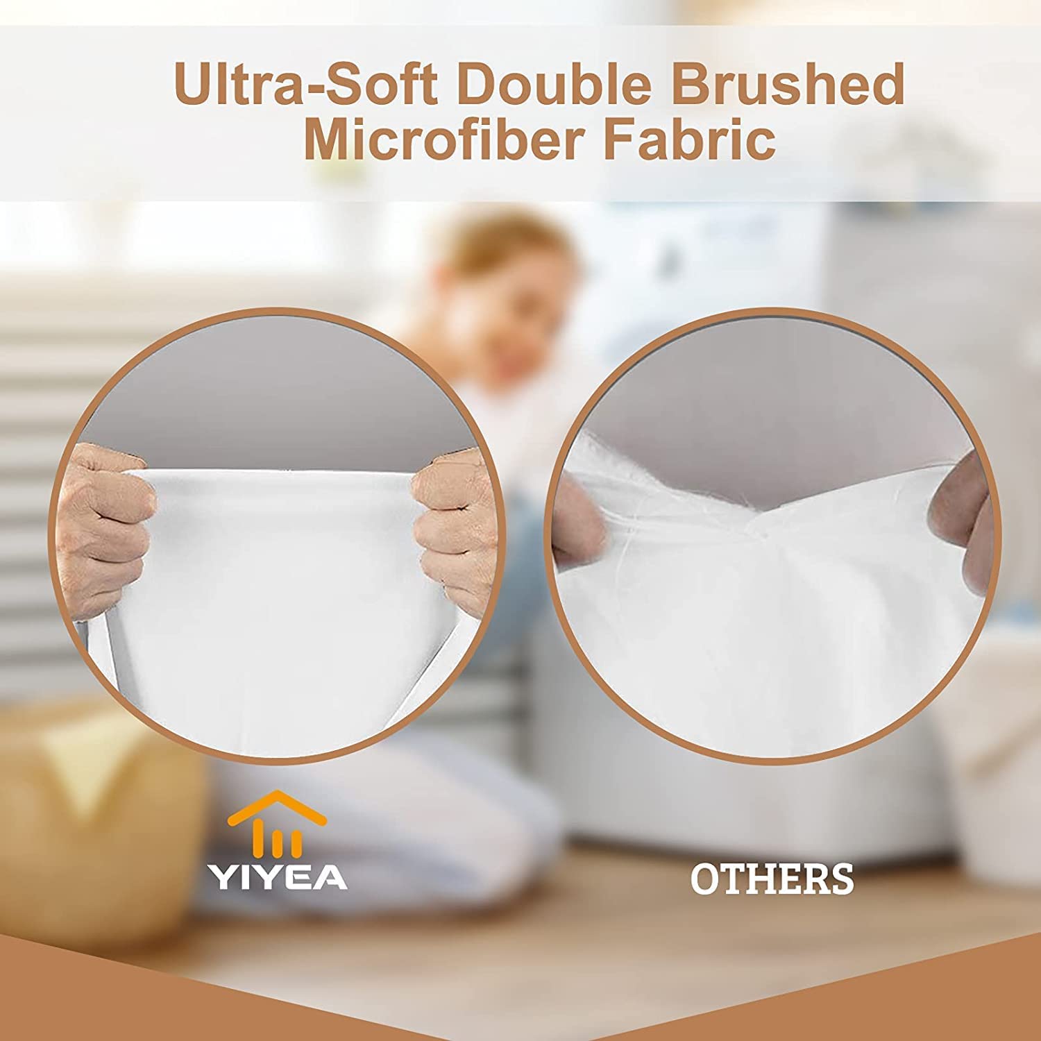 YIYEA Fitted Sheet Only, Premium Double Brushed Microfiber Deep Pocket Fitted Sheet Twin Size, Ultra Soft Fitted Bottom Sheet, Shrinkage, Fade Resistant, Twin, White