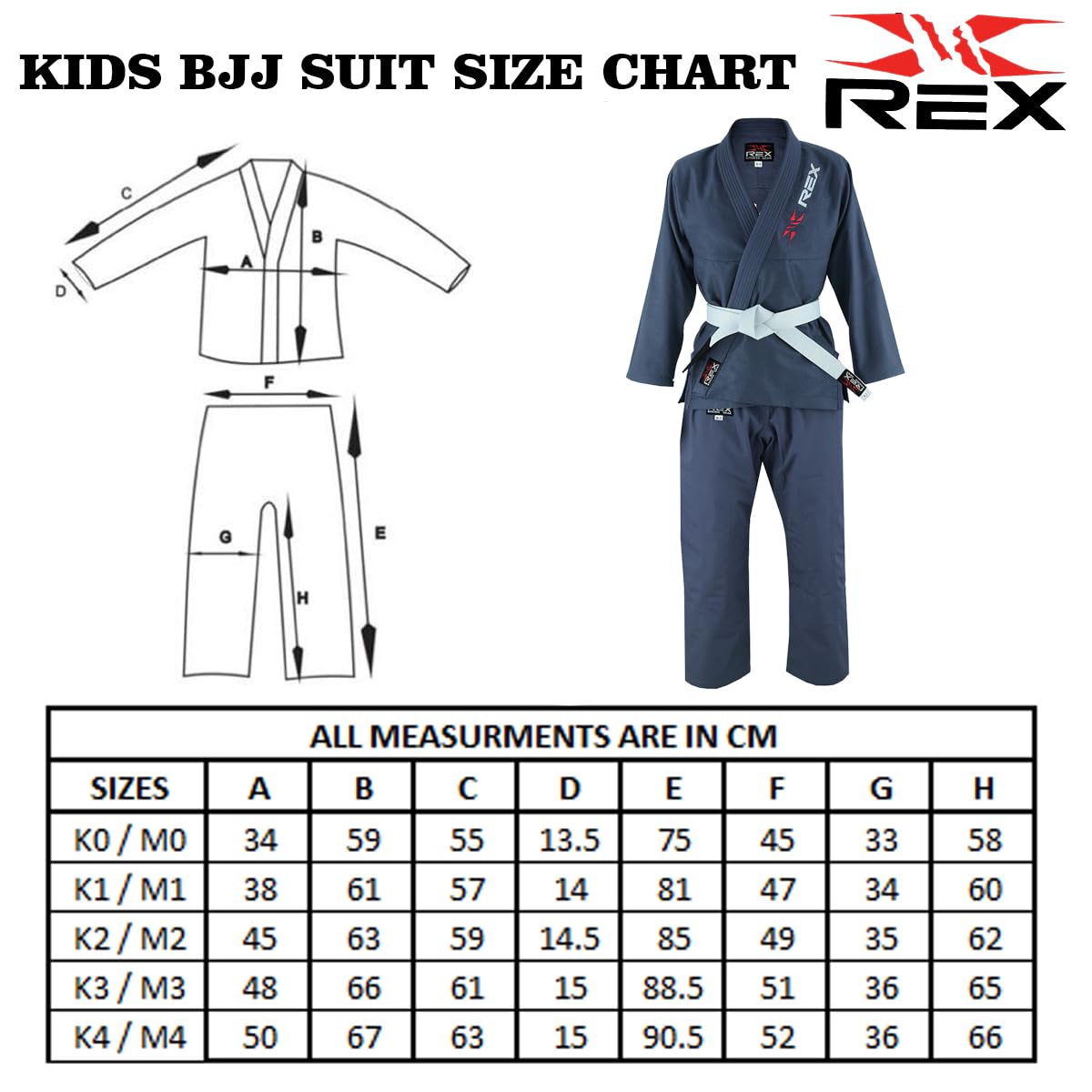 REX Sports Brazilian Jiu Jitsu, for Men and Women BJJ Gi Grappling Kimonos Lightweight White Belt (Royal Blue, K0)