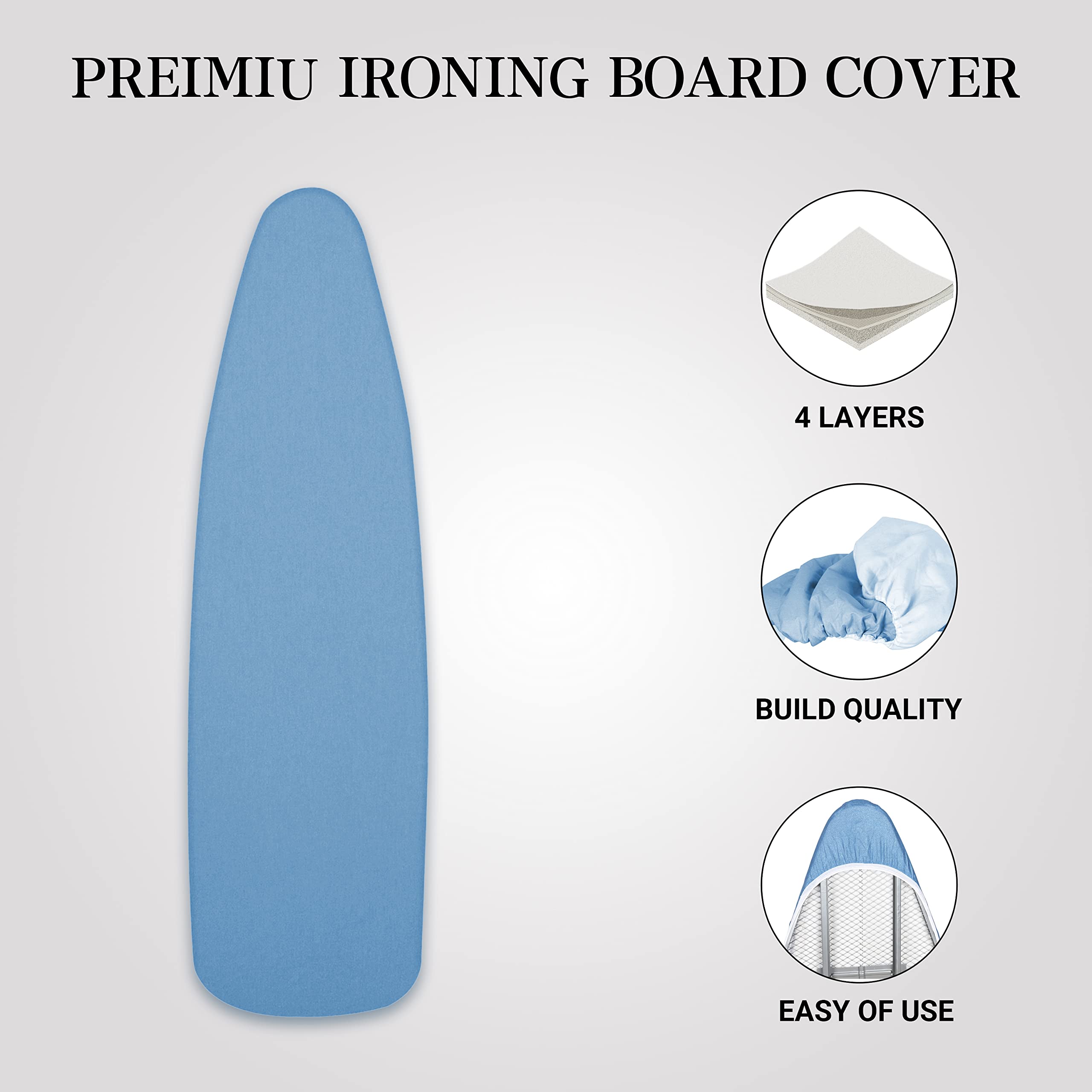 ZOES HOMEWARE Ironing Board Cover and Pad | 100% Cotton Cover with Padding Standard Size with Aluminum Coating | Heat-Reflective Ironing Board with Elastic Edges Set | 54"x15" Blue