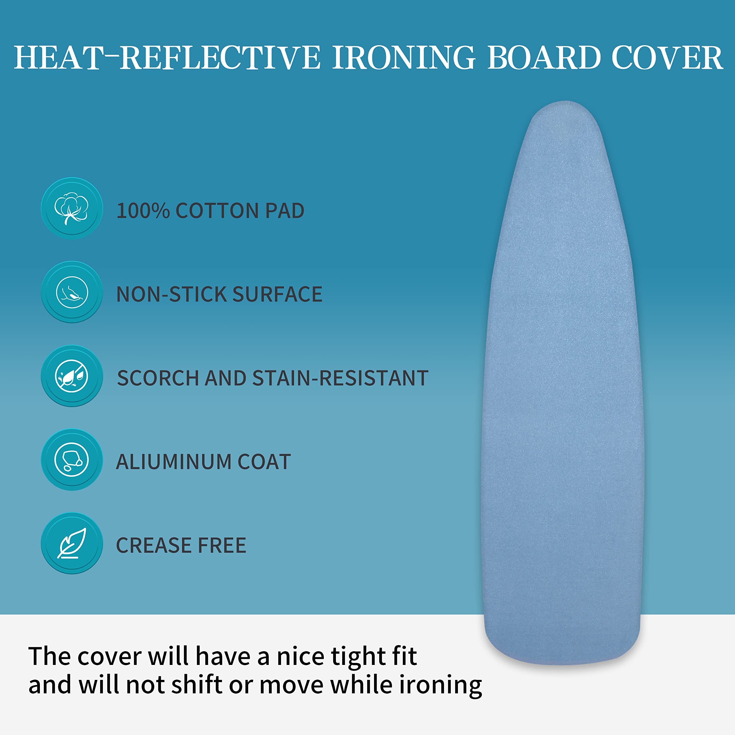 ZOES HOMEWARE Ironing Board Cover and Pad | 100% Cotton Cover with Padding Standard Size with Aluminum Coating | Heat-Reflective Ironing Board with Elastic Edges Set | 54"x15" Blue