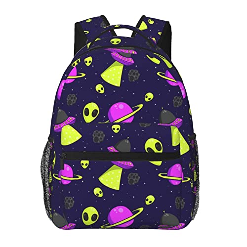 Qurdtt Green Alien UFO Backpack Lightweight School Bags BookBag Travel Backpack for Boys Girls Men Women