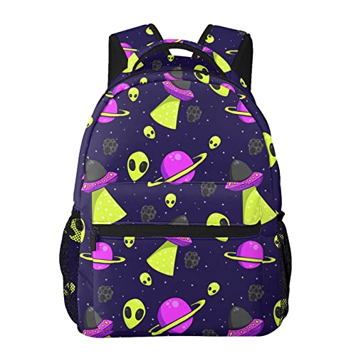 Qurdtt Green Alien UFO Backpack Lightweight School Bags BookBag Travel Backpack for Boys Girls Men Women