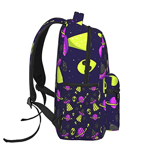 Qurdtt Green Alien UFO Backpack Lightweight School Bags BookBag Travel Backpack for Boys Girls Men Women