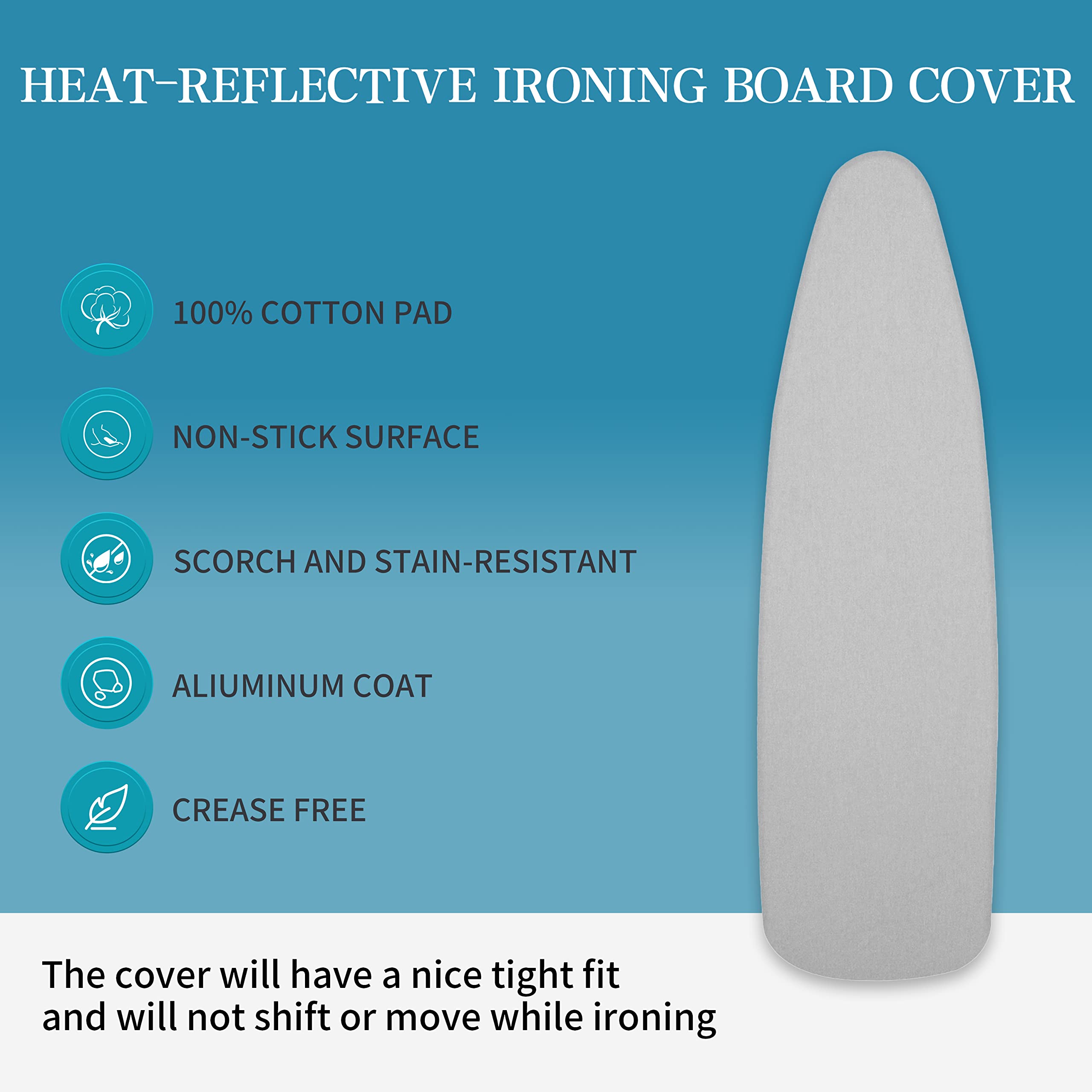 ZOES HOMEWARE Ironing Board Cover and Pad | 100% Cotton Cover with Padding Standard Size with Aluminum Coating | Heat-Reflective Ironing Board with Elastic Edges Set | 54"x15" Grey