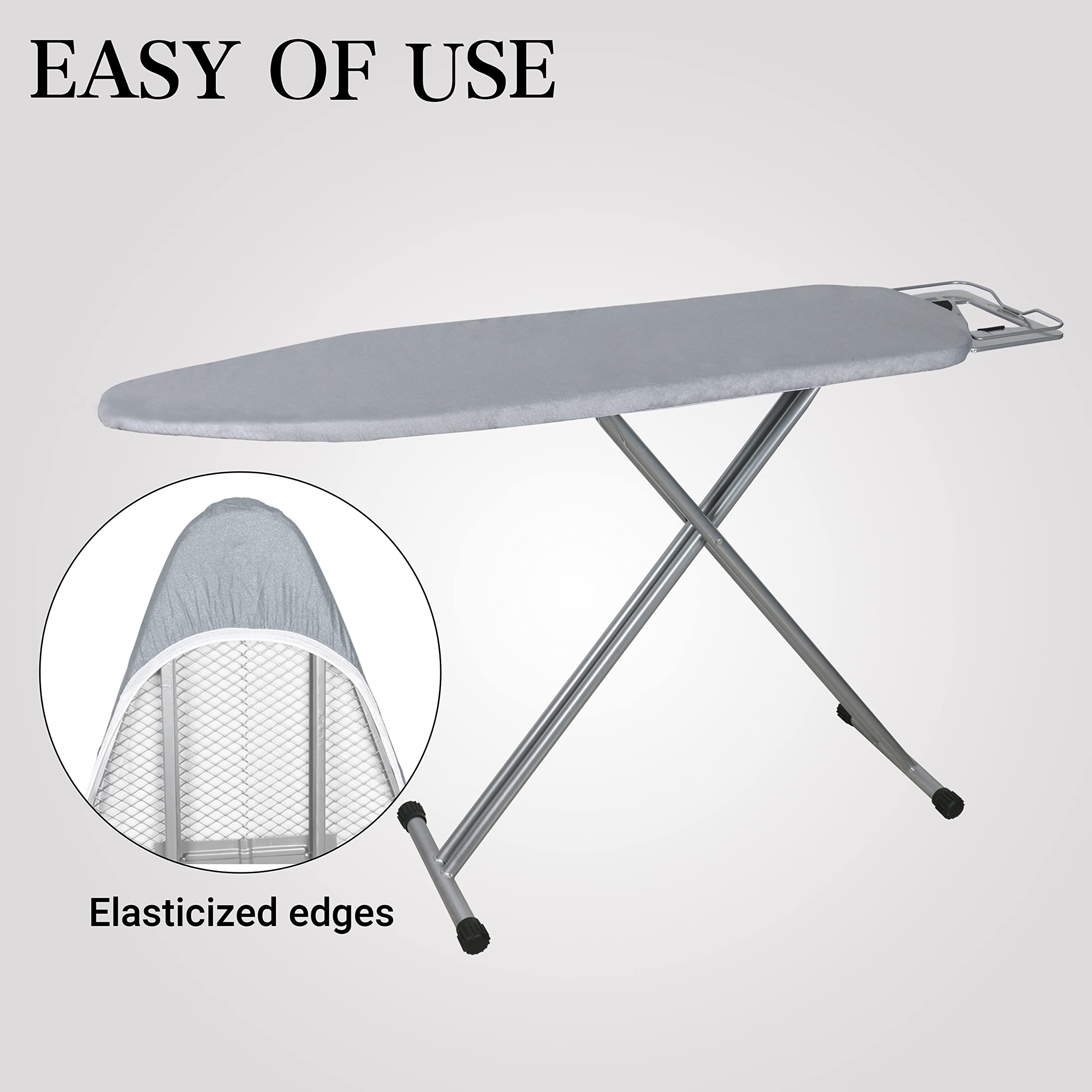ZOES HOMEWARE Ironing Board Cover and Pad | 100% Cotton Cover with Padding Standard Size with Aluminum Coating | Heat-Reflective Ironing Board with Elastic Edges Set | 54"x15" Grey
