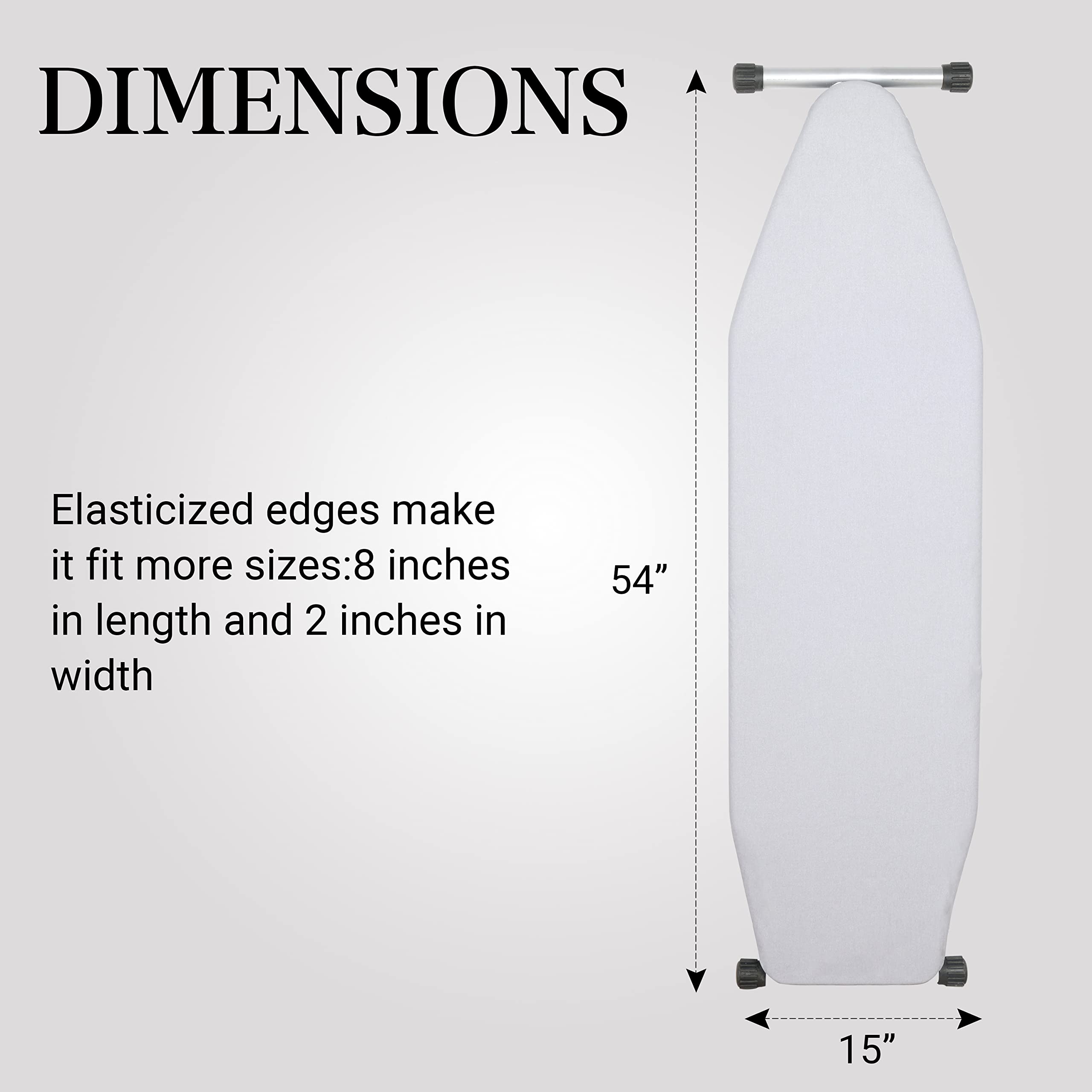 ZOES HOMEWARE Ironing Board Cover and Pad | 100% Cotton Cover with Padding Standard Size with Aluminum Coating | Heat-Reflective Ironing Board with Elastic Edges Set | 54"x15" Grey