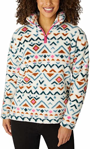 Eddie Bauer Womens Midweight Plush Quarter Zip Fleece Pullover (as1, Alpha, s, Regular, Regular, Vanilla Aztec, Small)