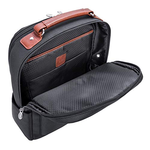 McKlein Logan, 1680D Ballistic Nylon with Leather Trim, 17" Nylon, Two-Tone, Dual-Compartment, Laptop & Tablet Backpack, Black (79085)