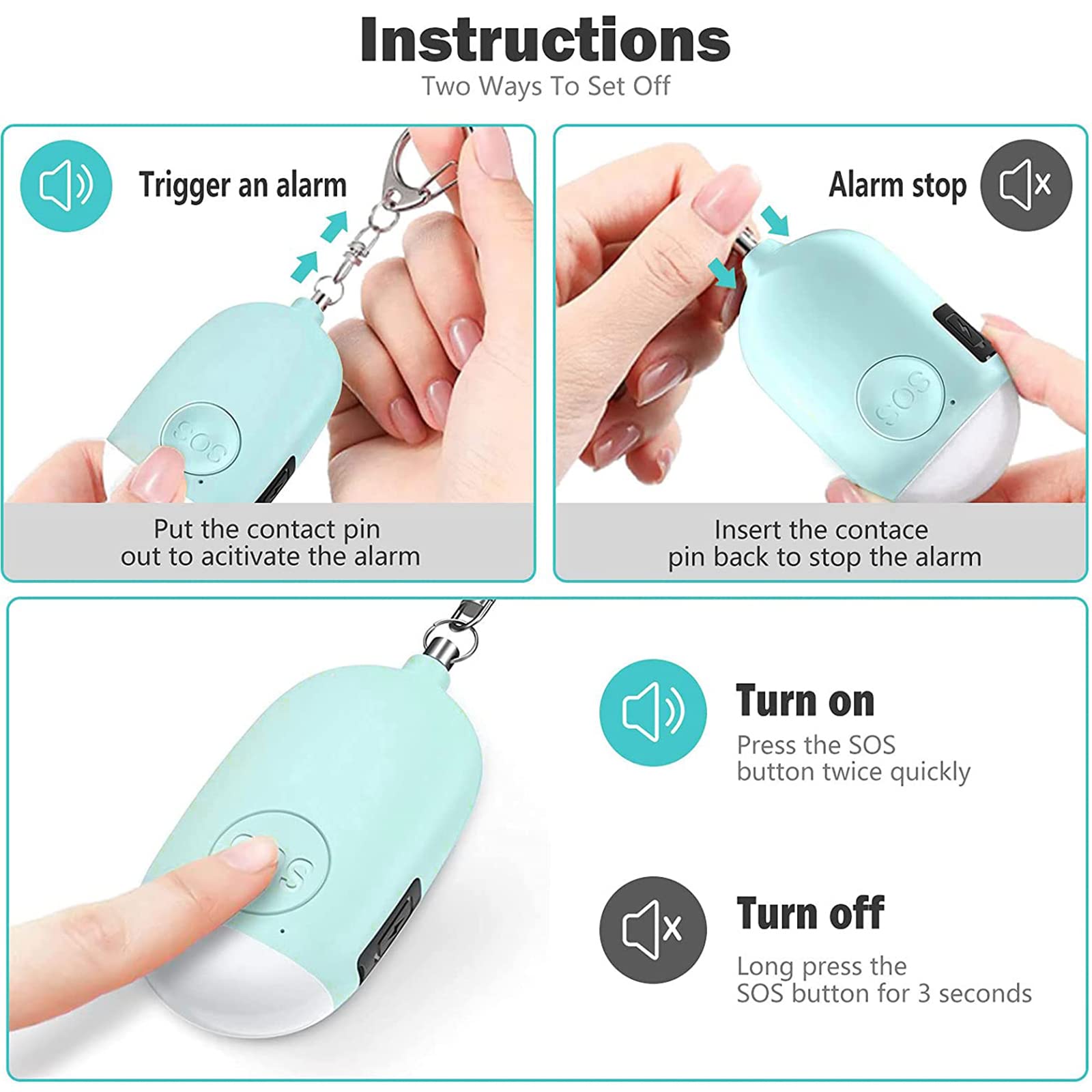 3 Pack Personal Protection Devices 130dB, Strobe Light and Key Chain Security for Students, Joggers, Night Workers, Elders, Kids, Women, 3 Pop Color