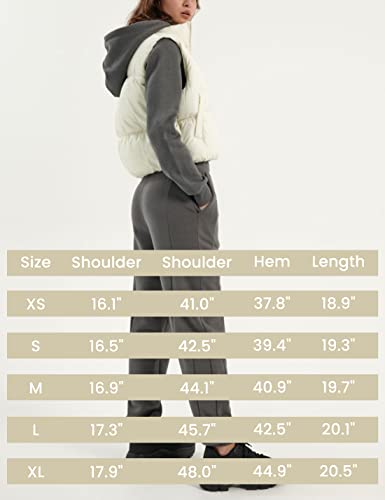EsheSy Women's Cropped Puffer Vest Stand Collar Full Zip Sleeveless Warm Padded Jacket(Beige-L)