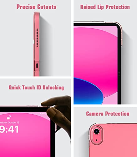 TiMOVO Case for iPad 10th Generation Case 2022,Slim Stand Cover for iPad 10th Gen 10.9 inch,Support Touch ID,Auto Wake/Sleep Smart Shell with Translucent Back, fit iPad 10 Case, Watermelon Red