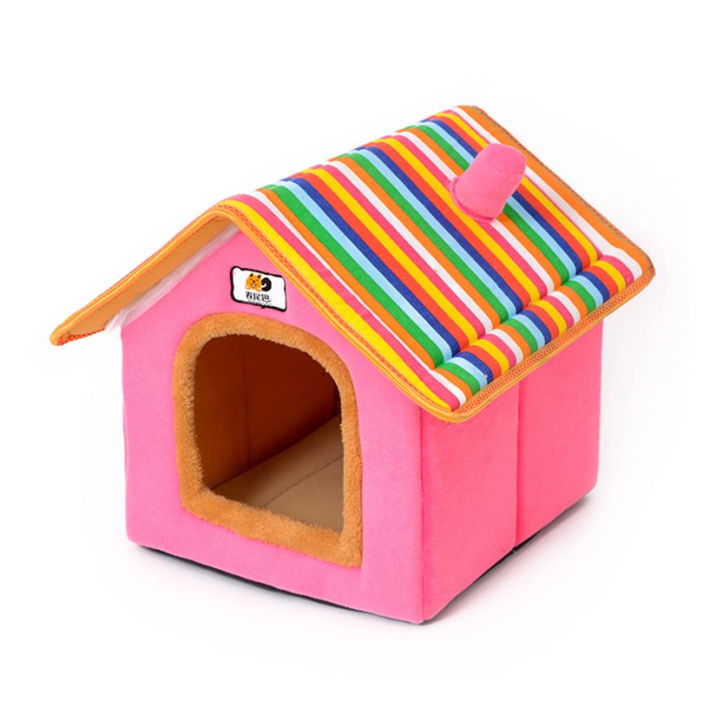 SHIZLIN Warm and Comfortable Dog Cat House Removable and Washable Dogs Cats Cave Plush Dog Cat Bed(Pink,Medium)