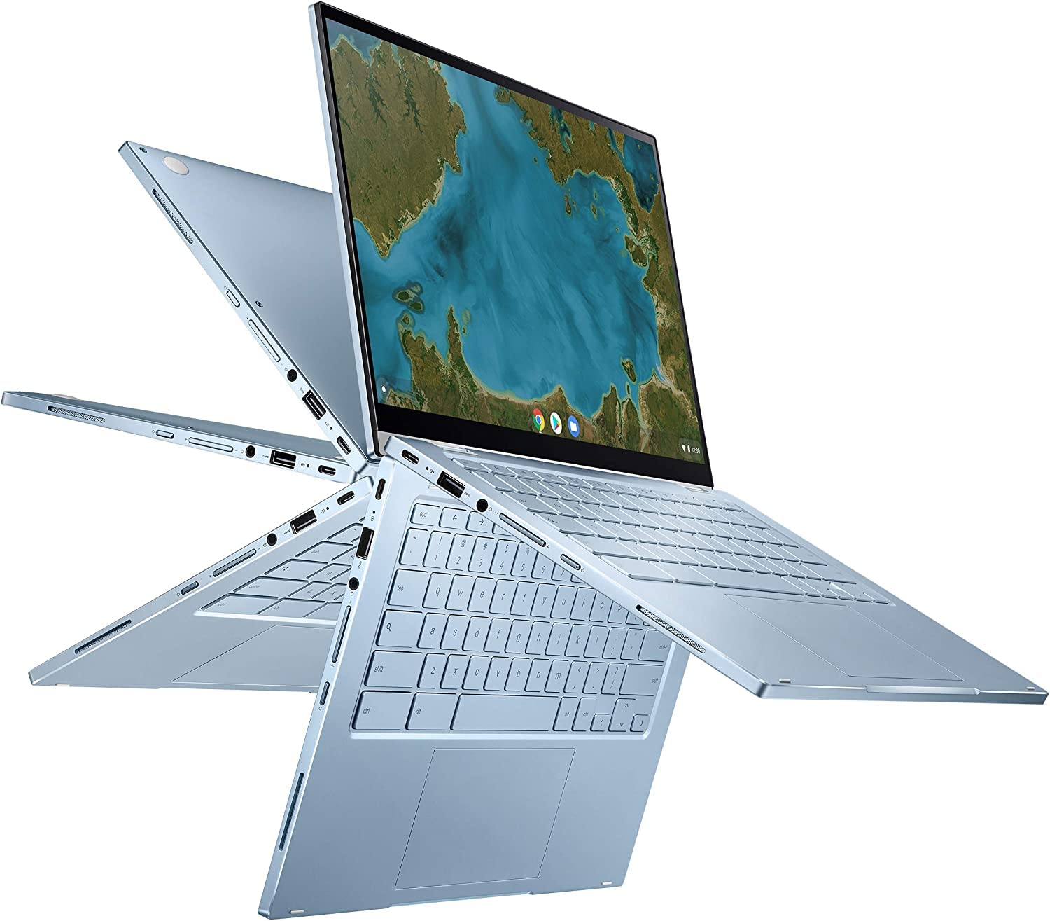 Asus Flip 2-in-1 14'' FHD Touchscreen Chromebook Laptop, Intel Core m3-8100Y(up to 3.4 GHz), 128GB Space(64GB eMMC+64GB Card),8GB RAM, Webcam, WiFi, Chrome OS, +JVQ MP Blue Silver 2X Storage