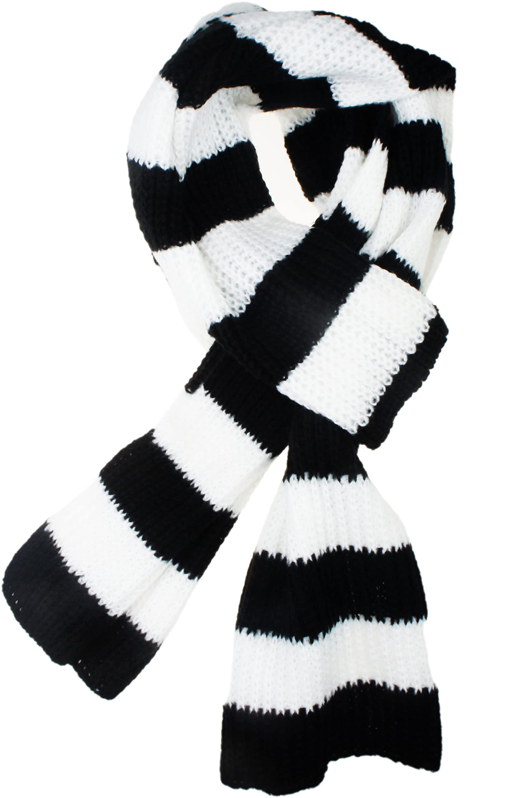 VIVIAN & VINCENT Fall Winter Ultra Soft Knit Striped Scarf for Women Men Boys Girls Christmas Black White