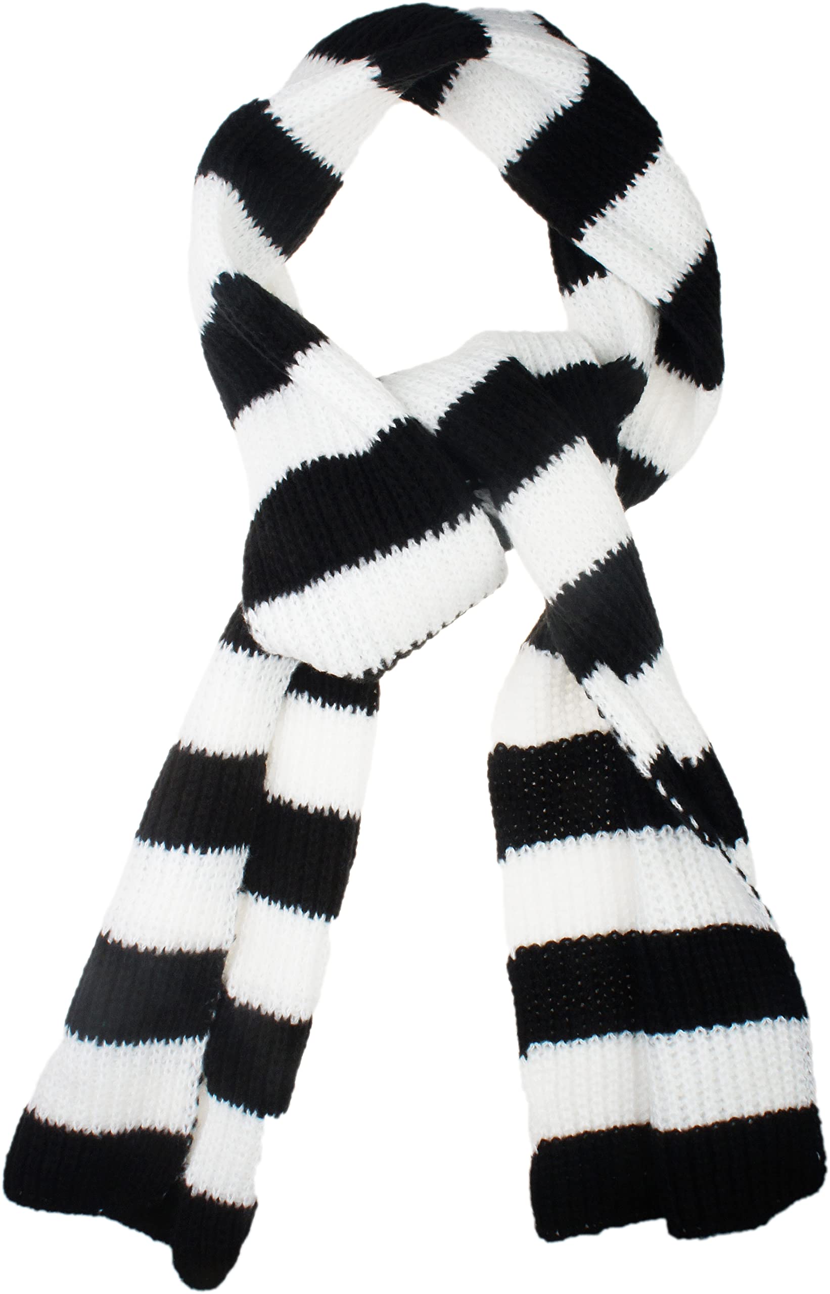 VIVIAN & VINCENT Fall Winter Ultra Soft Knit Striped Scarf for Women Men Boys Girls Christmas Black White
