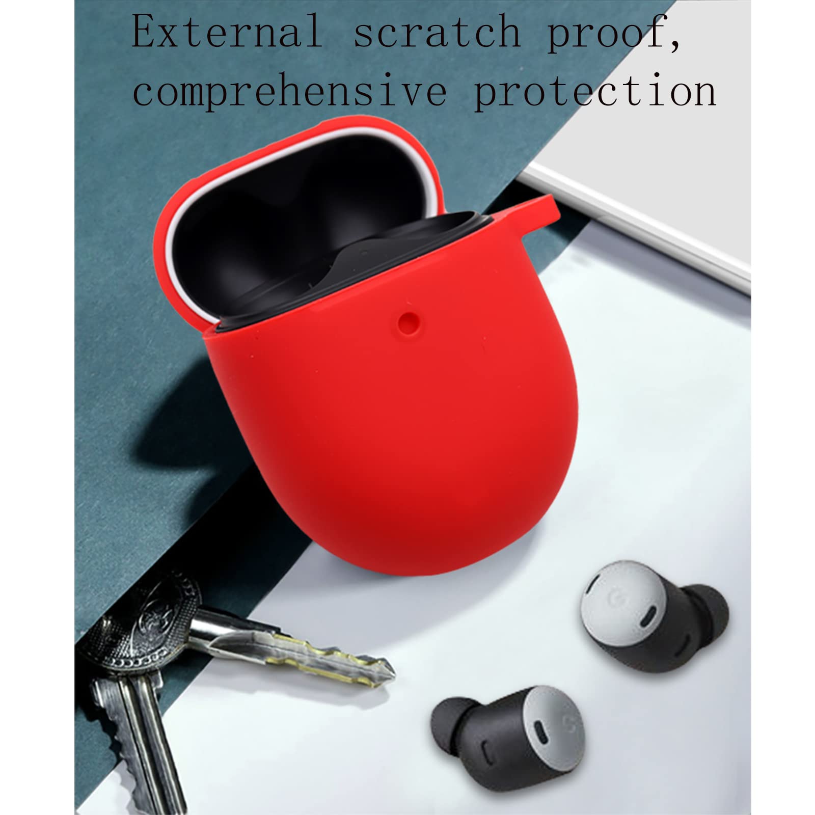 Carring Case for Google Pixel Buds Pro (2022 Hybrid Active Noise Cancelling Earbuds,Premium Soft Skin Cover Shock-Absorbing, Protective Finder Case with 2 Keychain Mint Green+Sky Blue