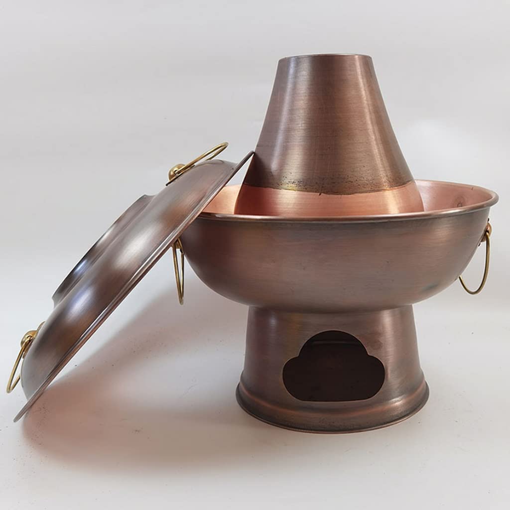 Chafing Dishes Old Beijing Copper Hot Pot,Old Style Full Copper Hot Pot, Charcoal Heating, Suitable for Family Dinner, Friends Gathering, Camping, New Year Gift (Color : Brass, Size : 36cm)