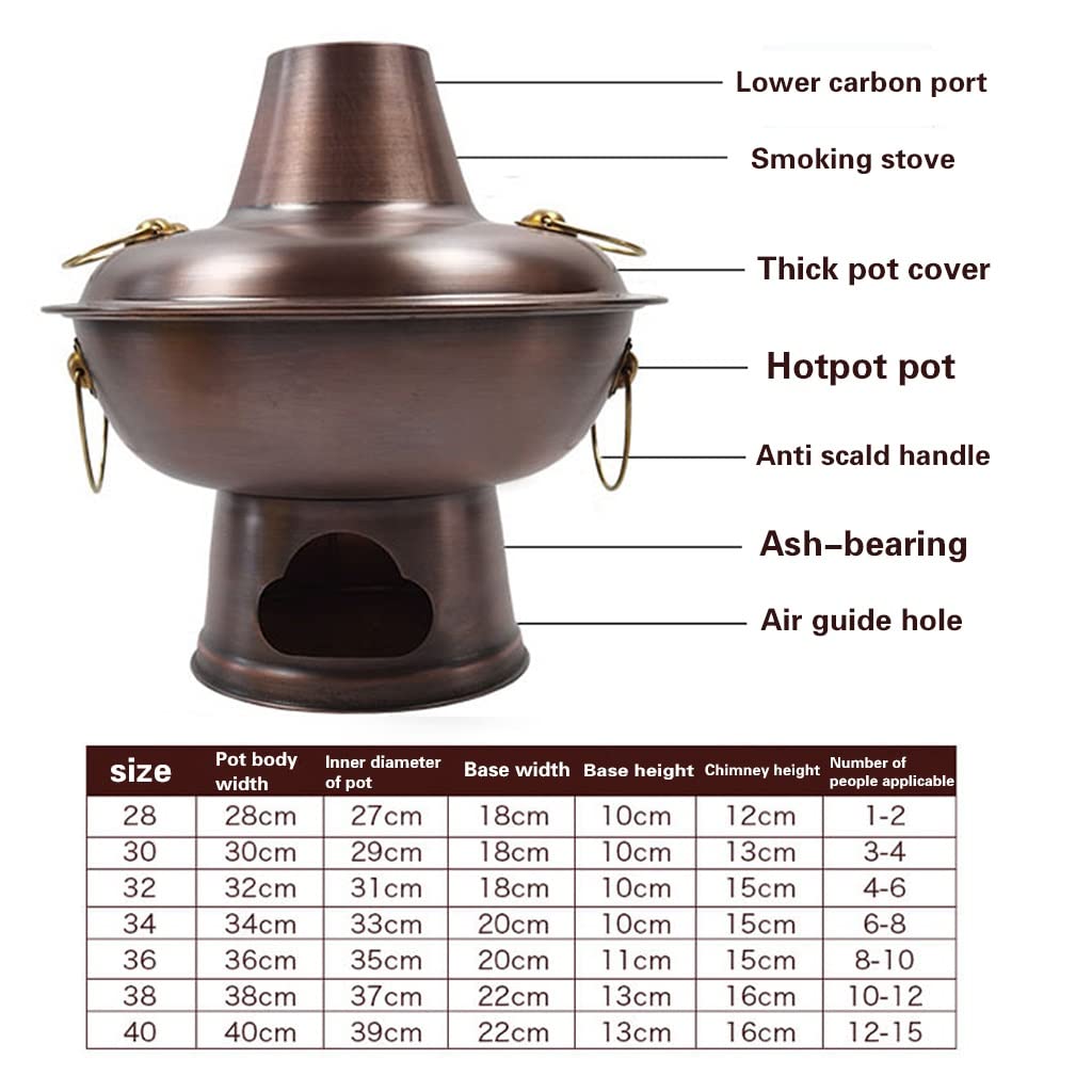 Chafing Dishes Old Beijing Copper Hot Pot,Old Style Full Copper Hot Pot, Charcoal Heating, Suitable for Family Dinner, Friends Gathering, Camping, New Year Gift (Color : Brass, Size : 36cm)