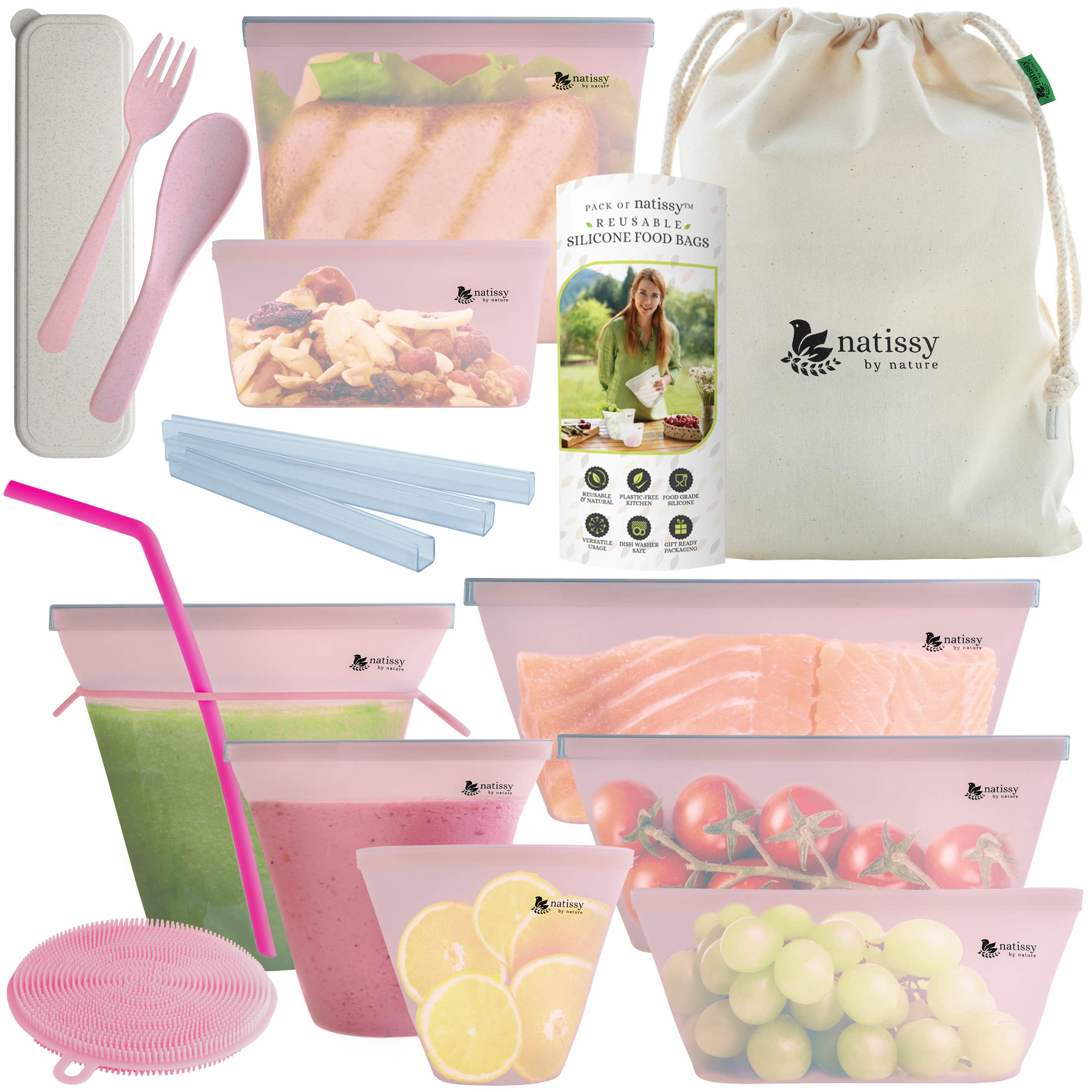 Reusable Bags Silicone, 8-Pack Silicon Storage Food Bags for Sandwich, Snacks and Lunch, Large & Small Silicone Bags Reusable Storage, Thick Silicone Food Containers, Freezer Baggies Dishwasher Safe