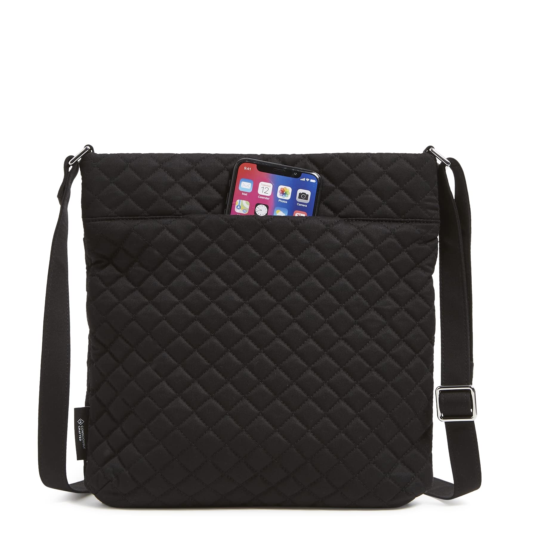 Vera Bradley Women's Cotton Triple Zip Hipster Crossbody Purse, True Black, One Size