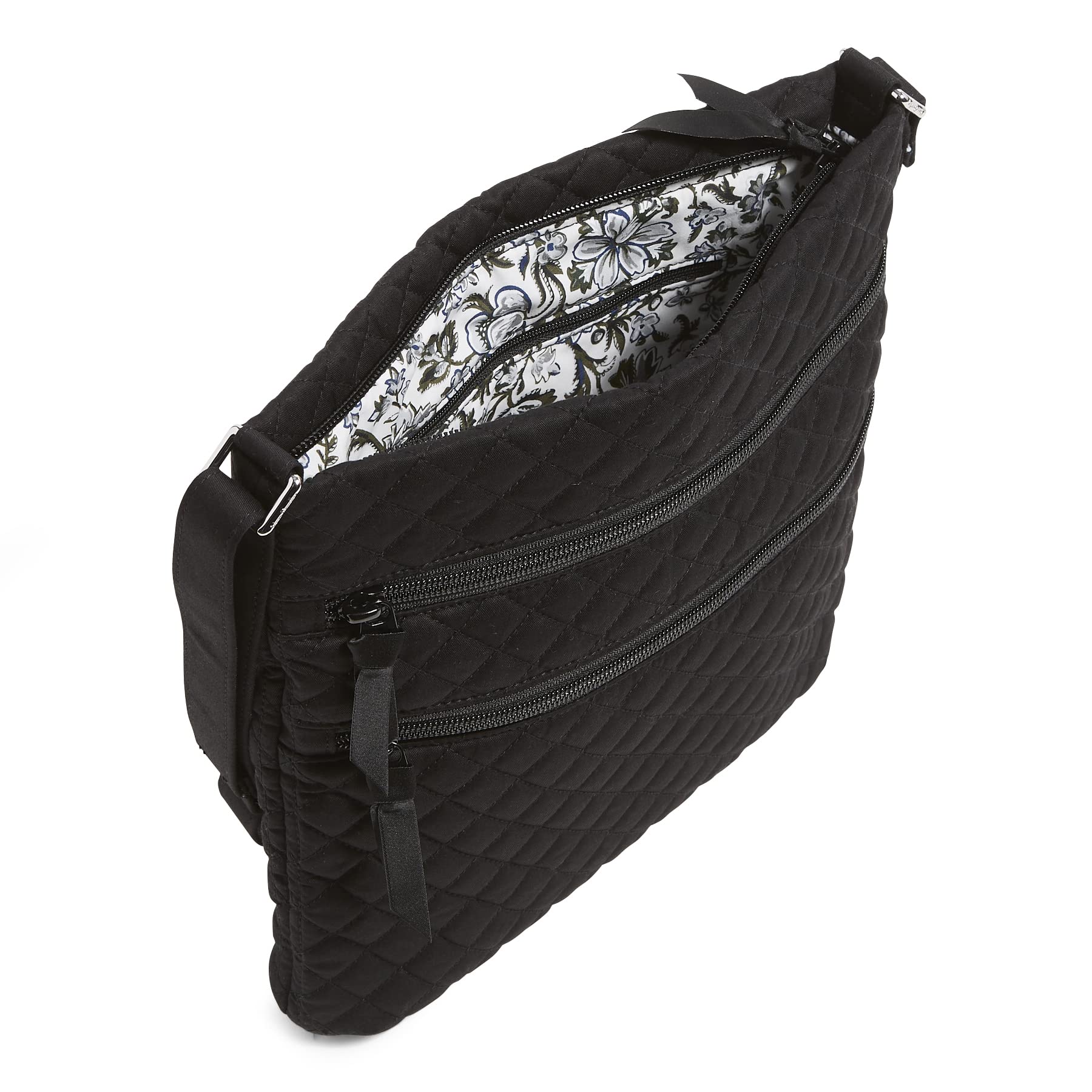 Vera Bradley Women's Cotton Triple Zip Hipster Crossbody Purse, True Black, One Size