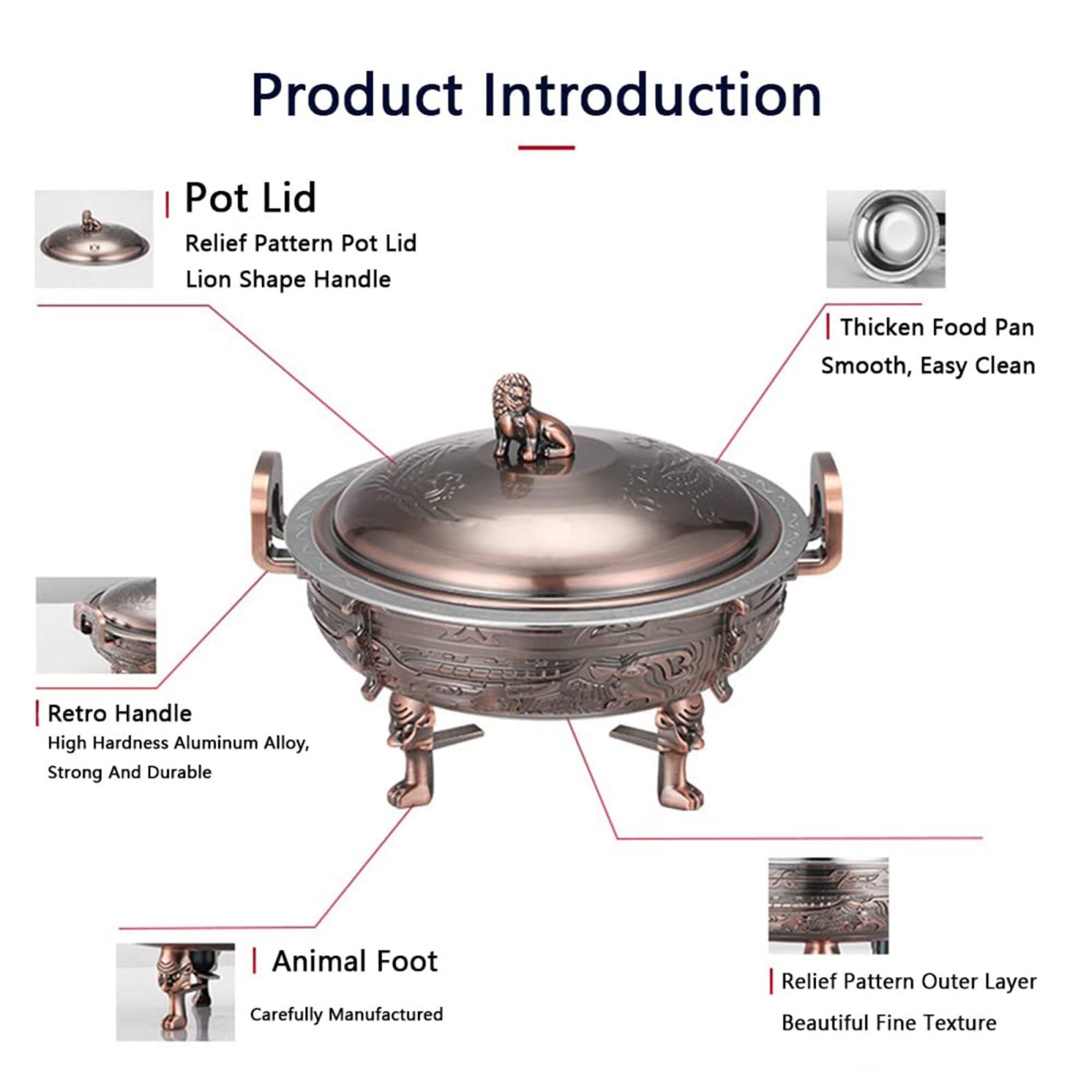 YIEOTM Chafing Dish Buffet Set, Round Chafer Buffet Servers and Warmers with Food Pans, Fuel Holder, Pot Lid and Bottom Stand for Home and Restaurant