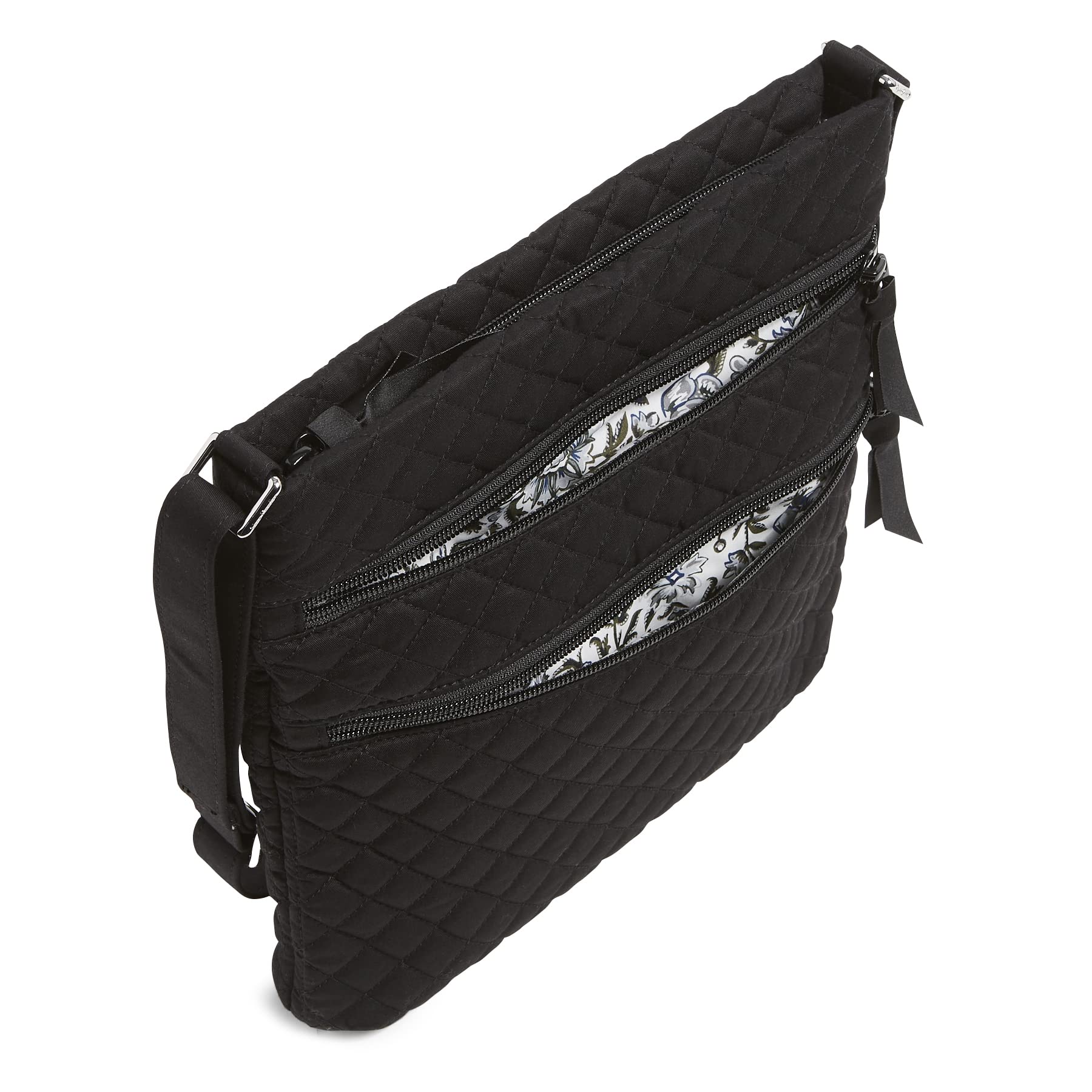 Vera Bradley Women's Cotton Triple Zip Hipster Crossbody Purse, True Black, One Size