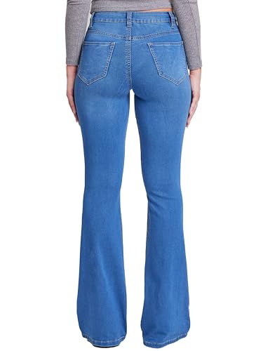 YMI Womens Hyper Denim Basic 5 PKT 1 BTN HR Flare Long Inseam, M08, XL