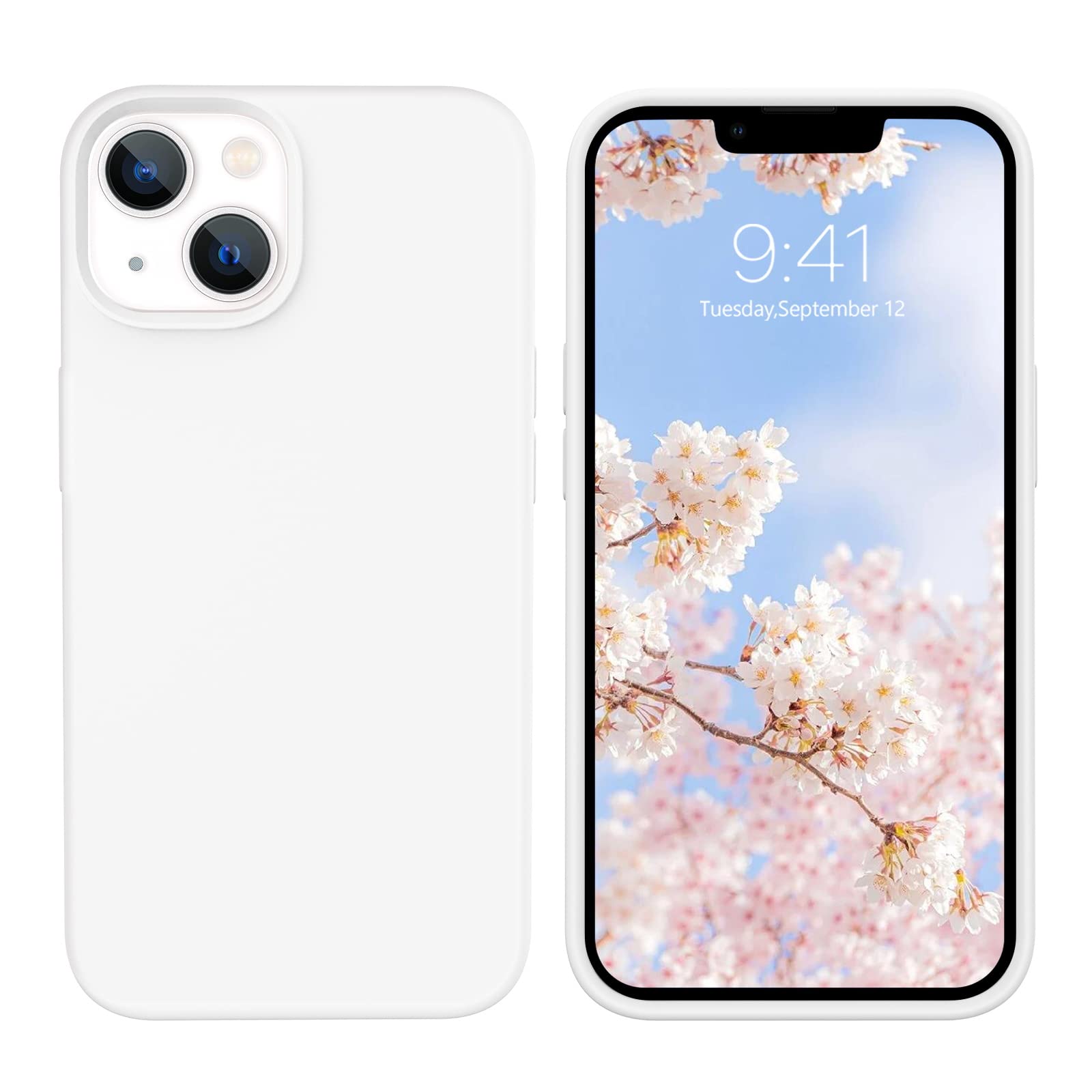 VENINGO iPhone 13 Case, Phone Case iPhone 13,Slim Fit Liquid Silicone Soft Gel Rubber Lightweight Microfiber Lining Shockproof Anti-Scratch Protective Phone Cover for iPhone 13 6.1'' 2021, White
