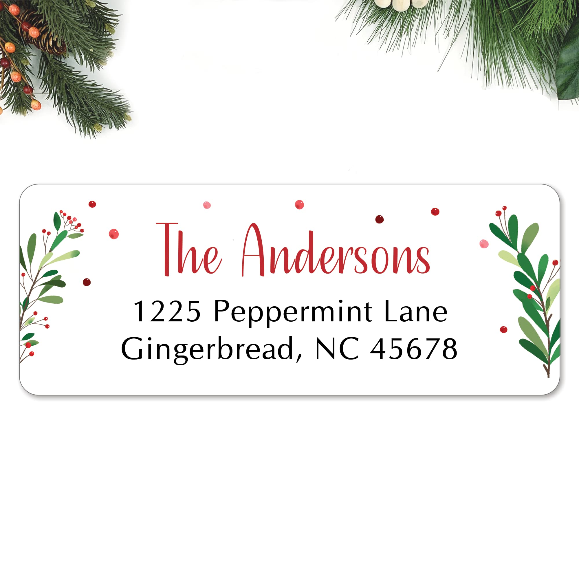 Personalized Christmas Address Labels Berry - Custom Holiday Return Address Labels, Set of 120 Mailing Labels Flat Sheet Rectangle Labels for Envelopes, Self Adhesive Stickers