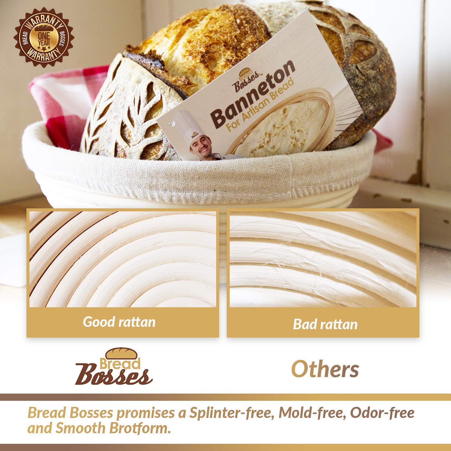 Round Bread Banneton Proofing Basket - 9 Inch Baskets Sourdough Brotform Proofing Basket and 9 Inch Bread Banneton Proofing Basket - Baking Bowl