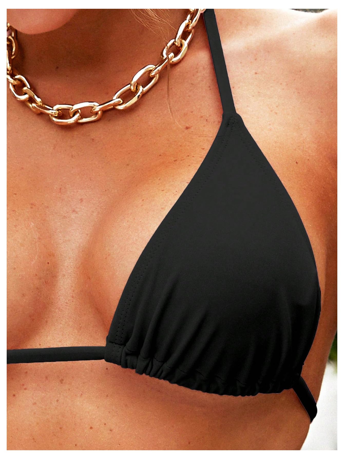 SOLY HUX Women's Halter Triangle Bikini Top Tie Back Bathing Suit Top Sexy Swimwear for Women A Solid Black XL