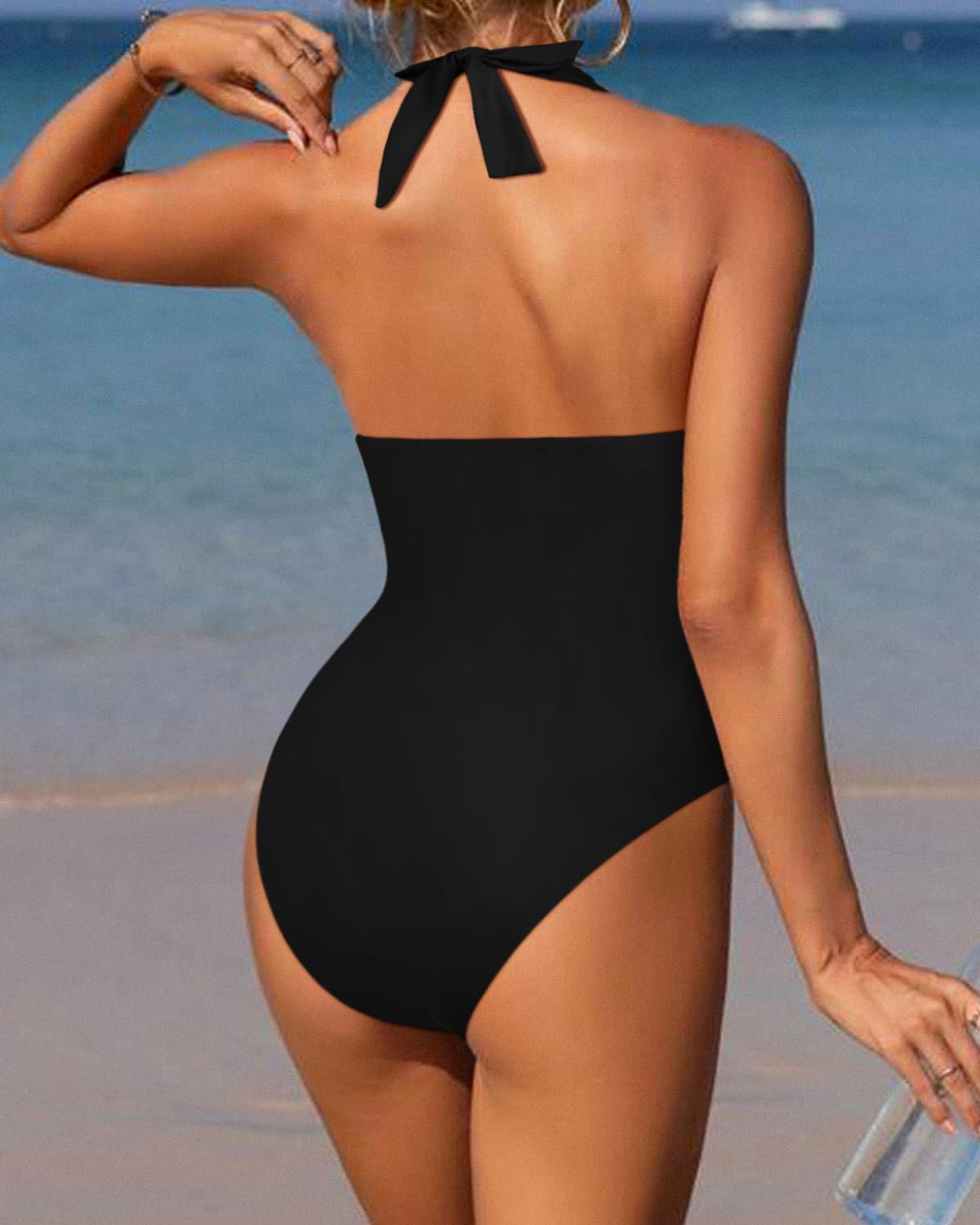 SUUKSESS Sexy One Piece Swimsuit Tummy Control Bathing Suits (Black, S)