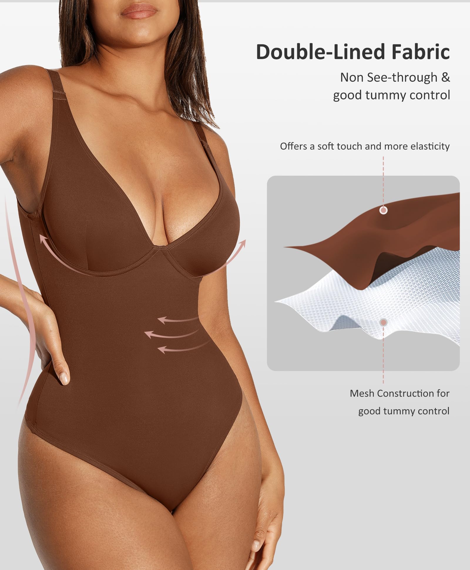 FeelinGirl Shapewear Bodysuits for Women Tummy Control Body Suits Deep V Neck Thong Body Shaper