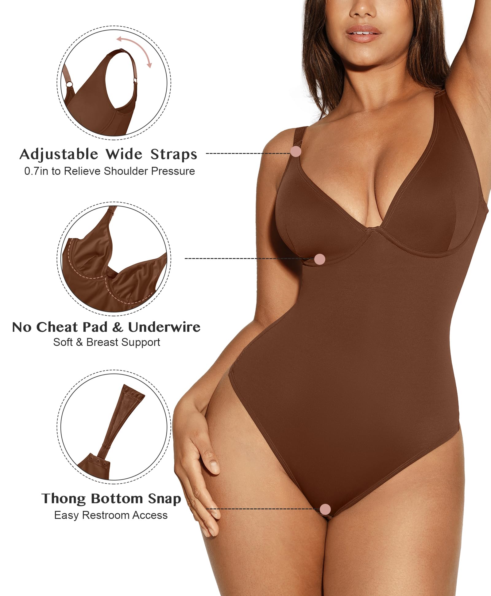 FeelinGirl Shapewear Bodysuits for Women Tummy Control Body Suits Deep V Neck Thong Body Shaper