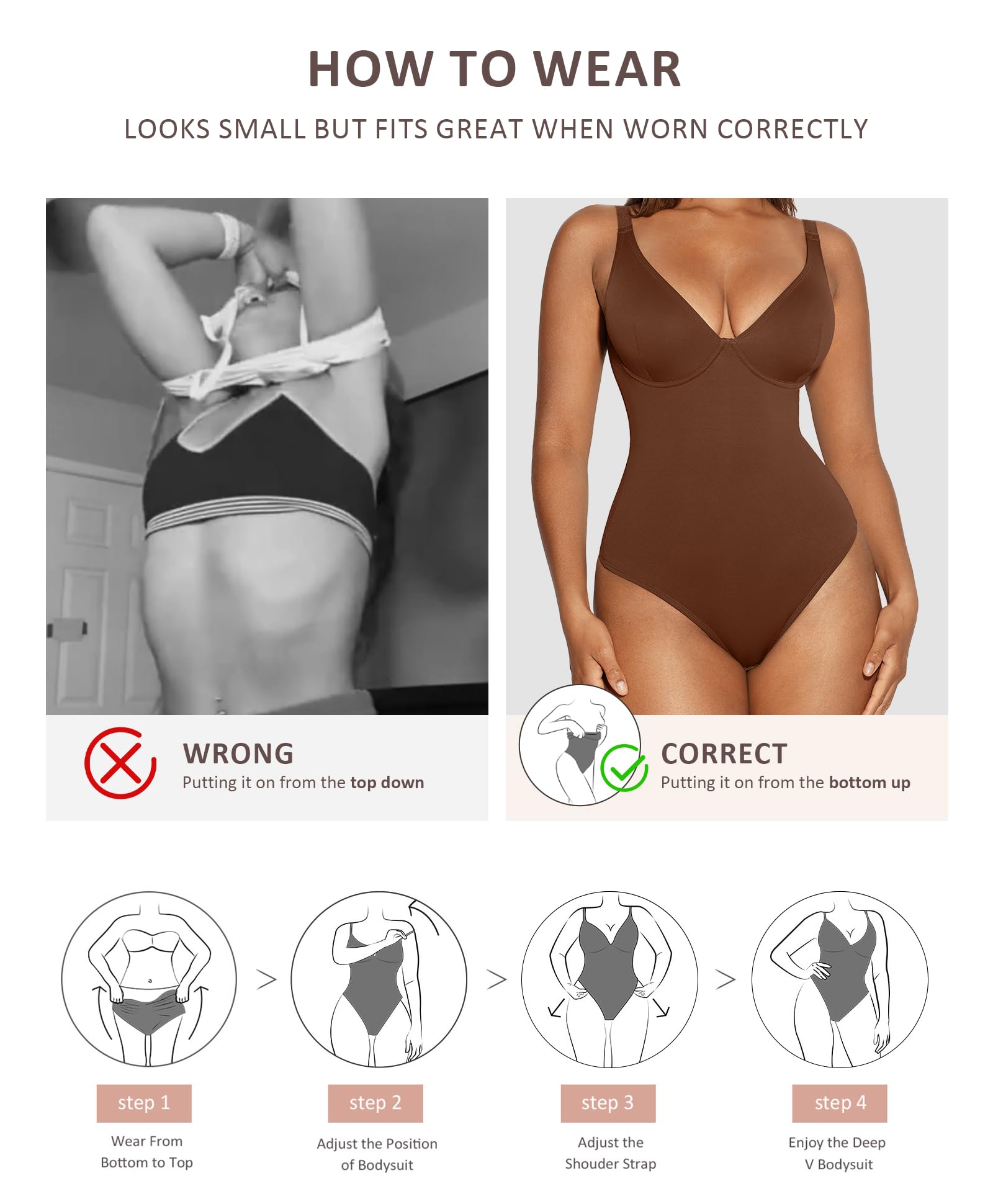FeelinGirl Shapewear Bodysuits for Women Tummy Control Body Suits Deep V Neck Thong Body Shaper