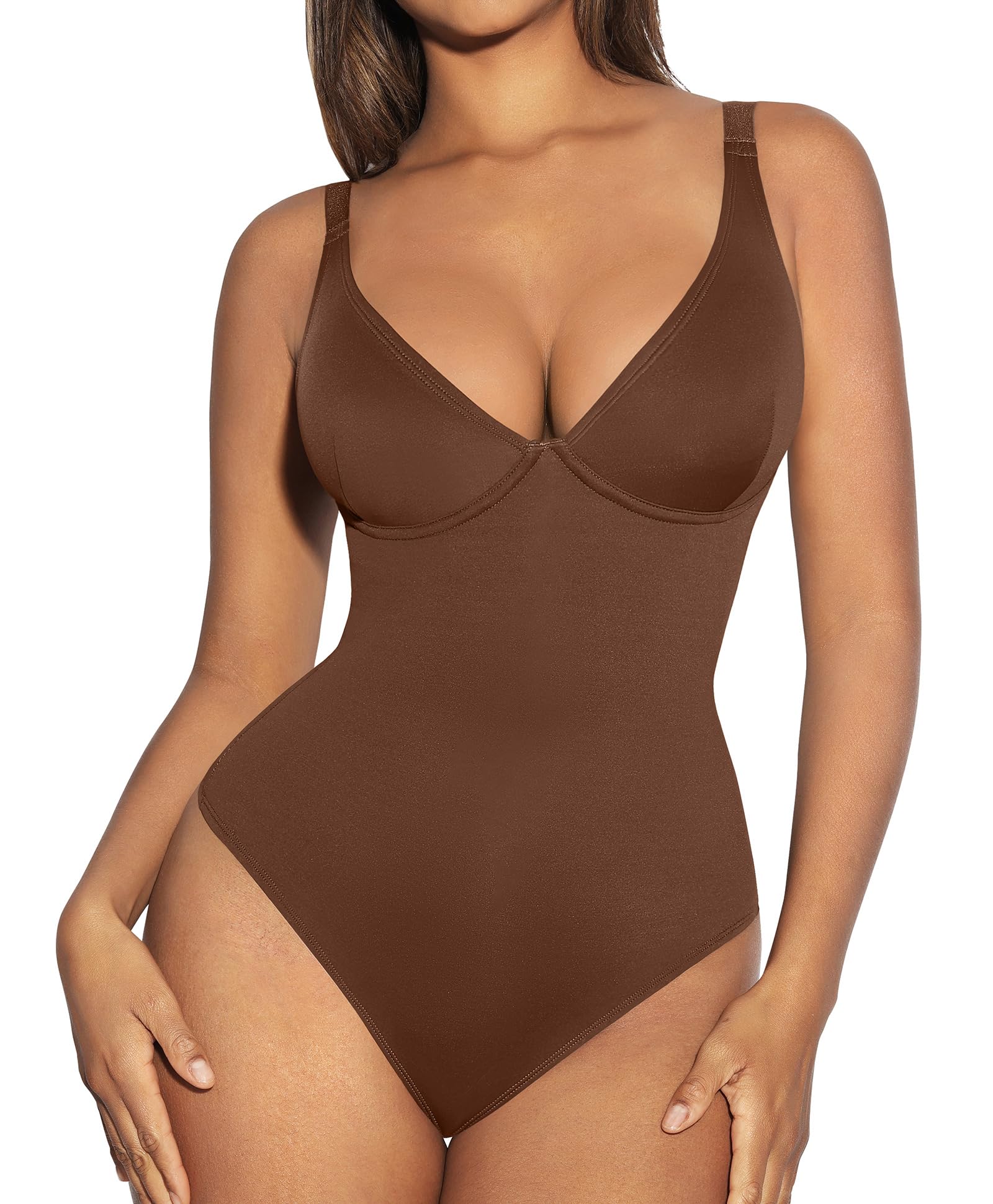 FeelinGirl Shapewear Bodysuits for Women Tummy Control Body Suits Deep V Neck Thong Body Shaper